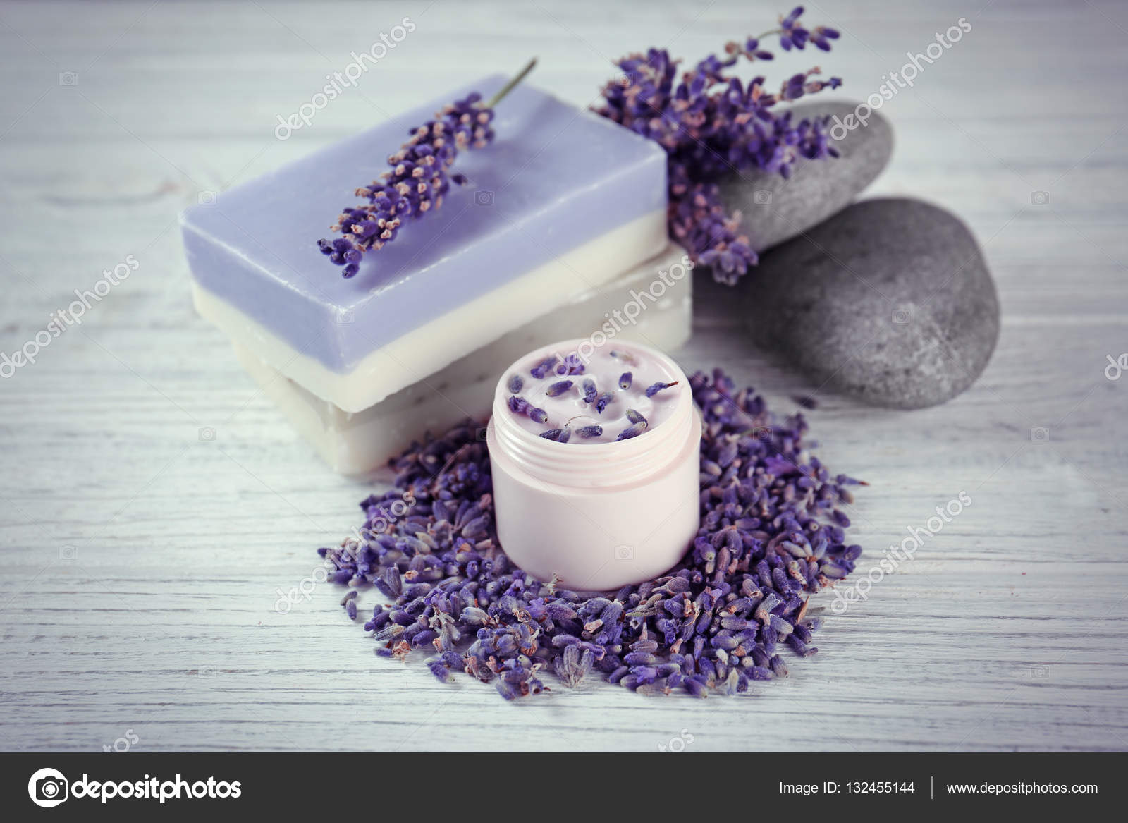 Beautiful composition of lavender cosmetics Stock Photo by ©belchonock ...