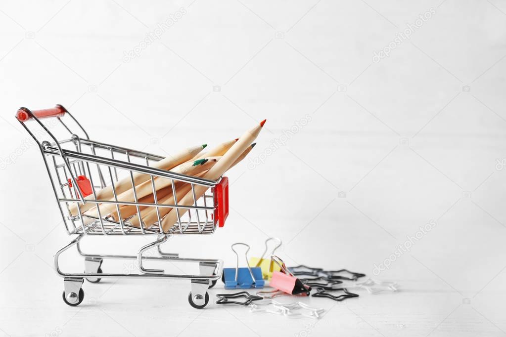 Small metal trolley with stationery — Stock Photo © belchonock #132470742