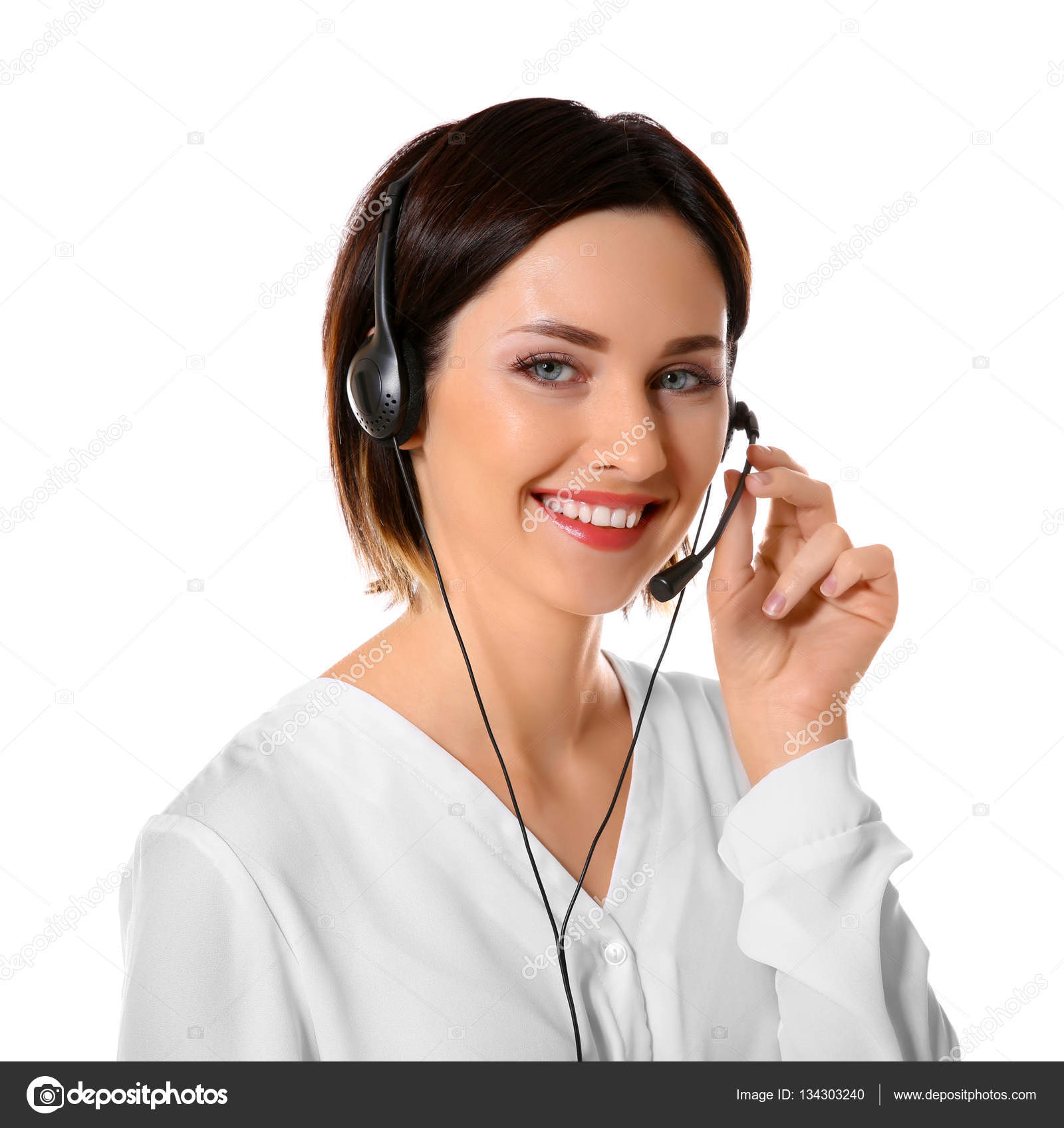 Female Technical Support Call Center Dispatcher White Background Stock ...