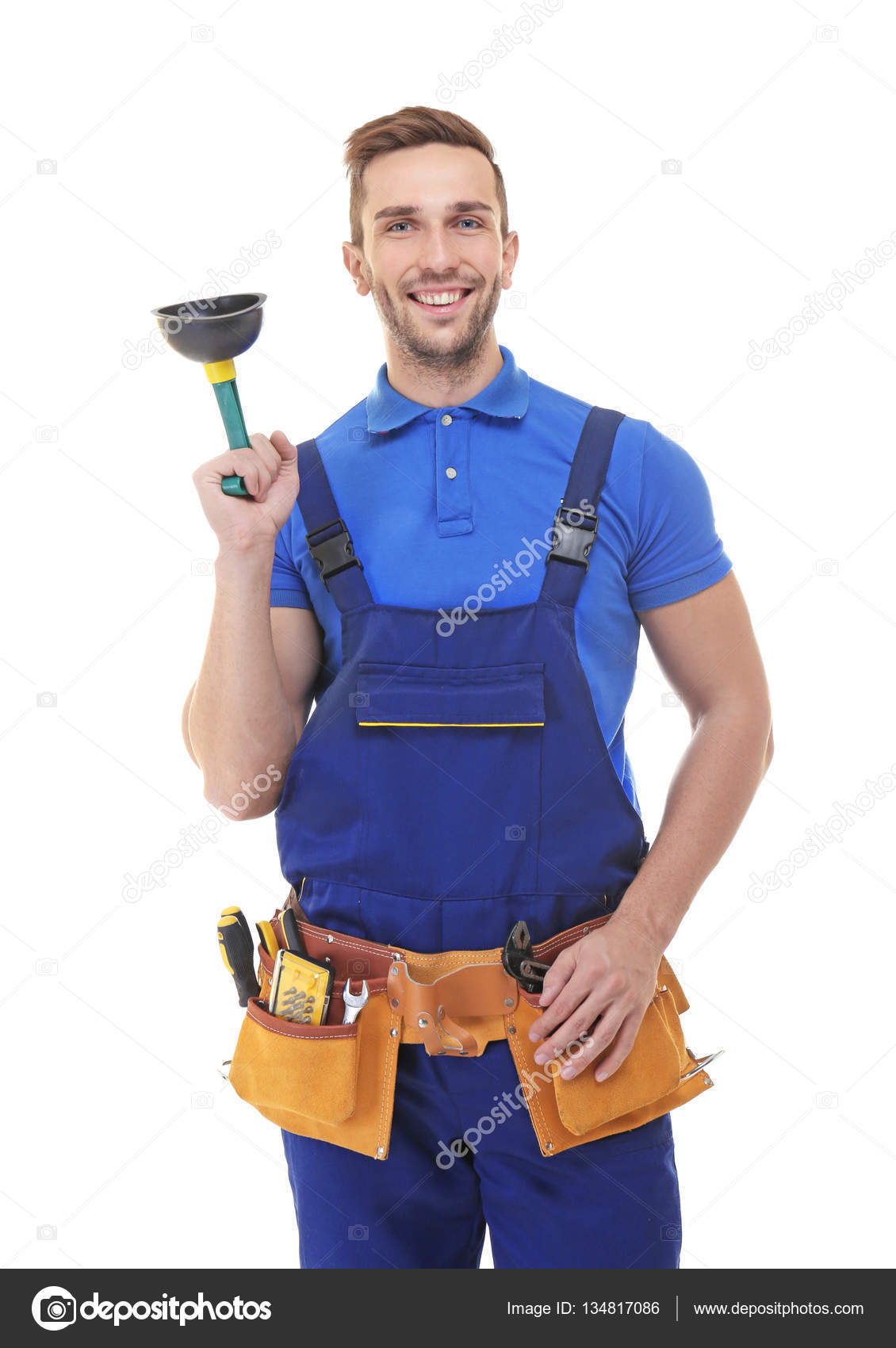 Plumber in blue uniform Stock Photo by ©belchonock 134817086
