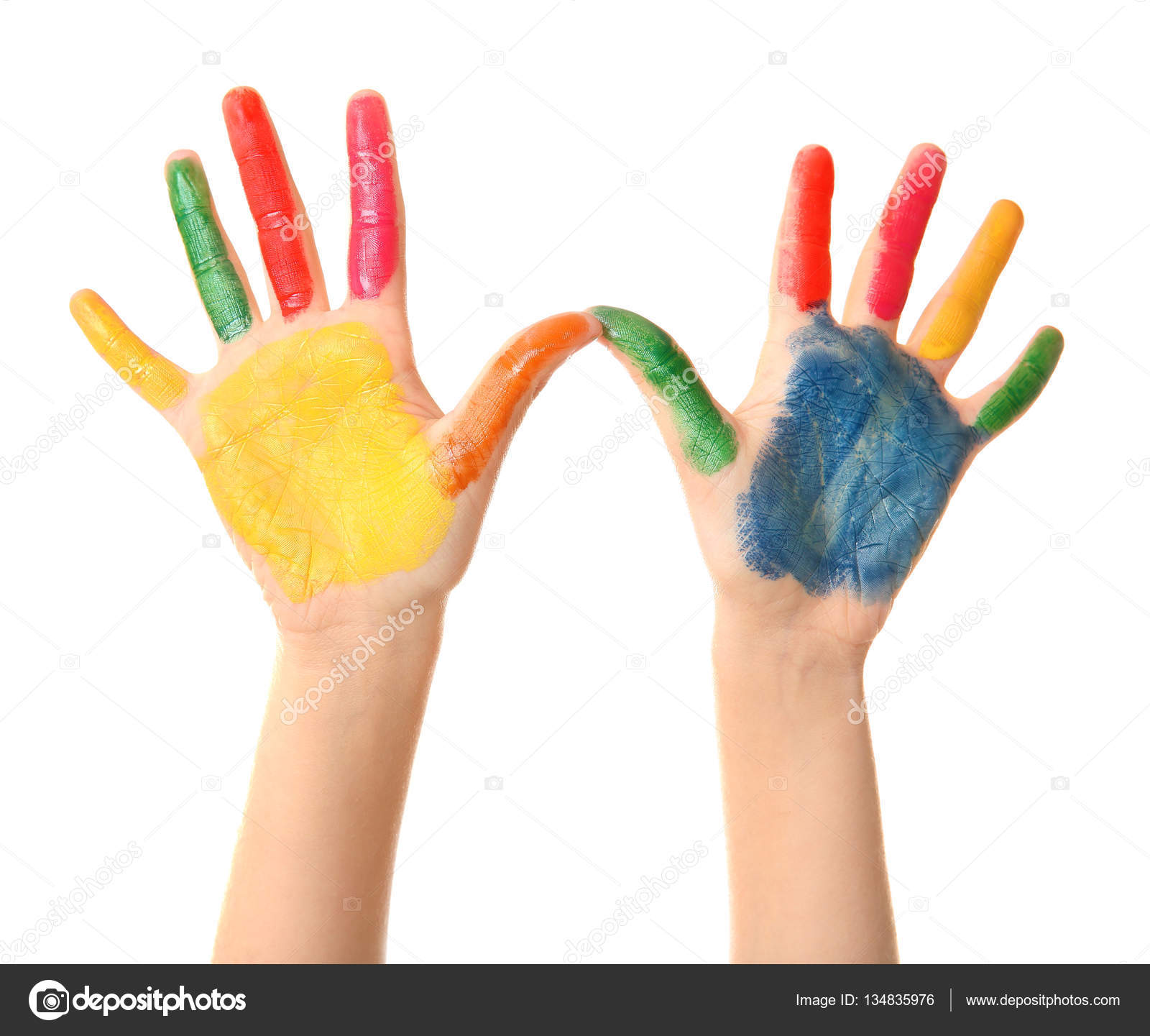 Child's Palms Paint White Background — Stock Photo © belchonock #134835976
