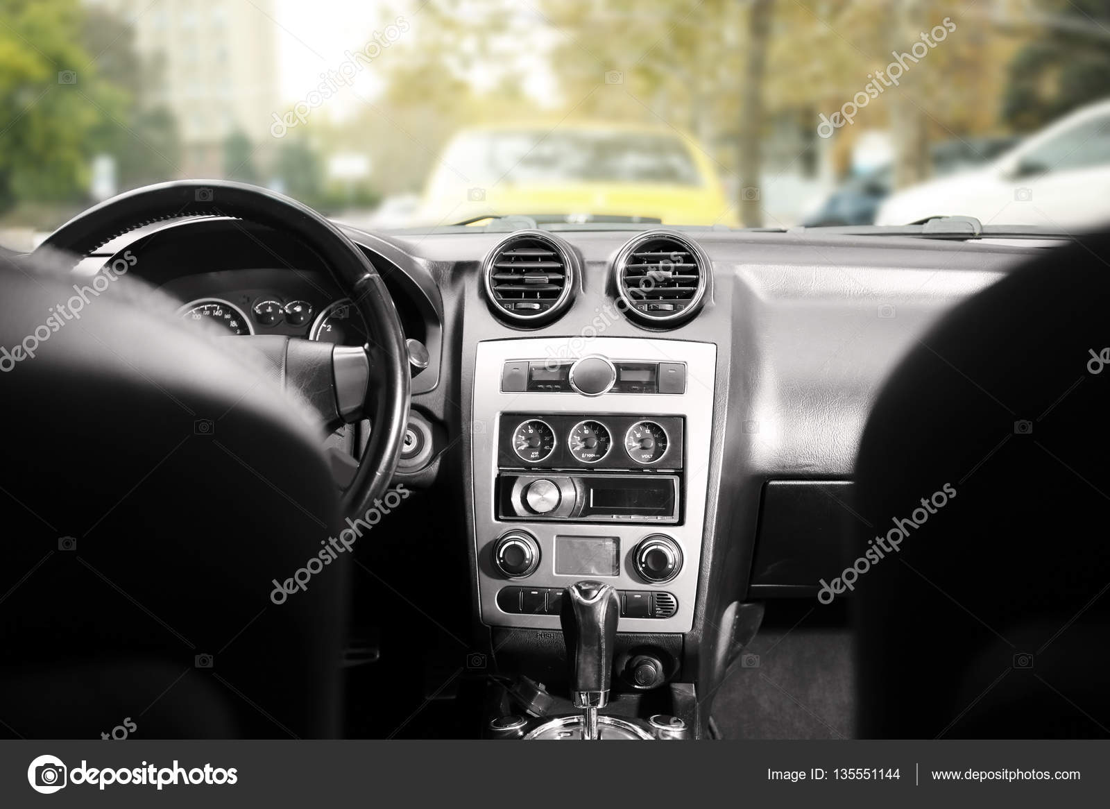 Closeup of modern car dashboard — Stock Photo © belchonock #135551144