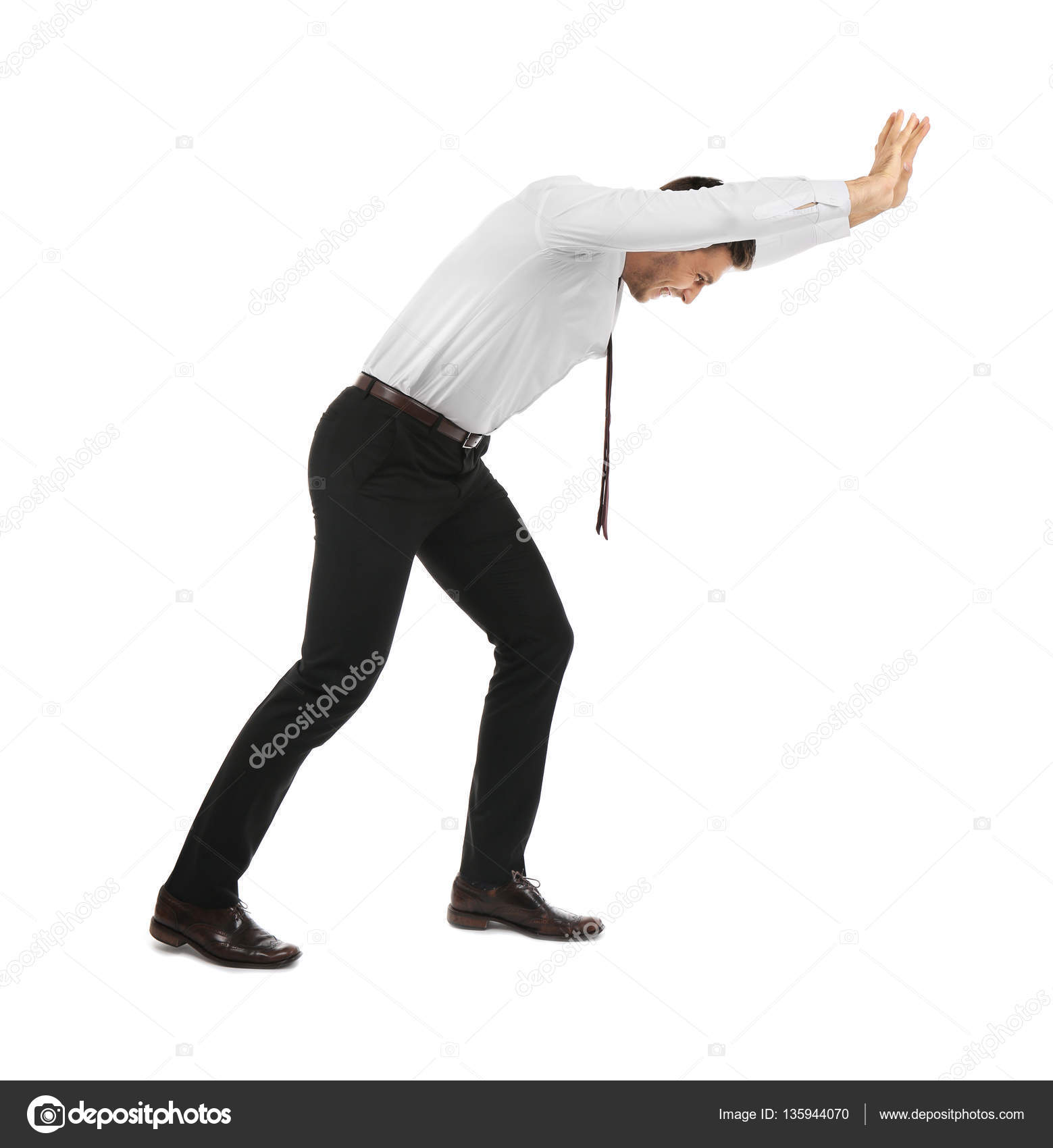 Empresario empujando pared invisible: fotografía de stock © belchonock ...