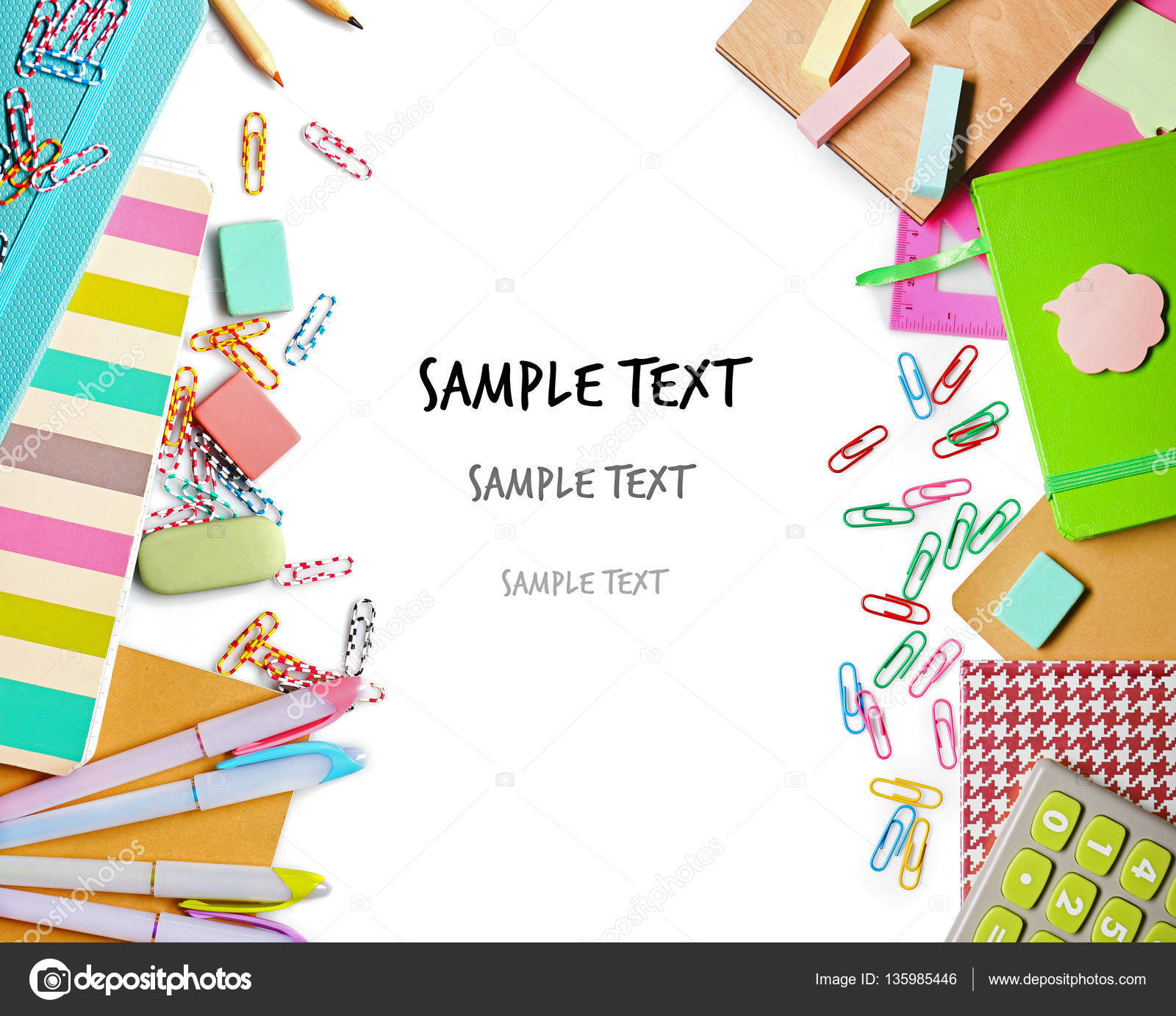 Colorful school supplies on white background Stock Photo by ©belchonock ...