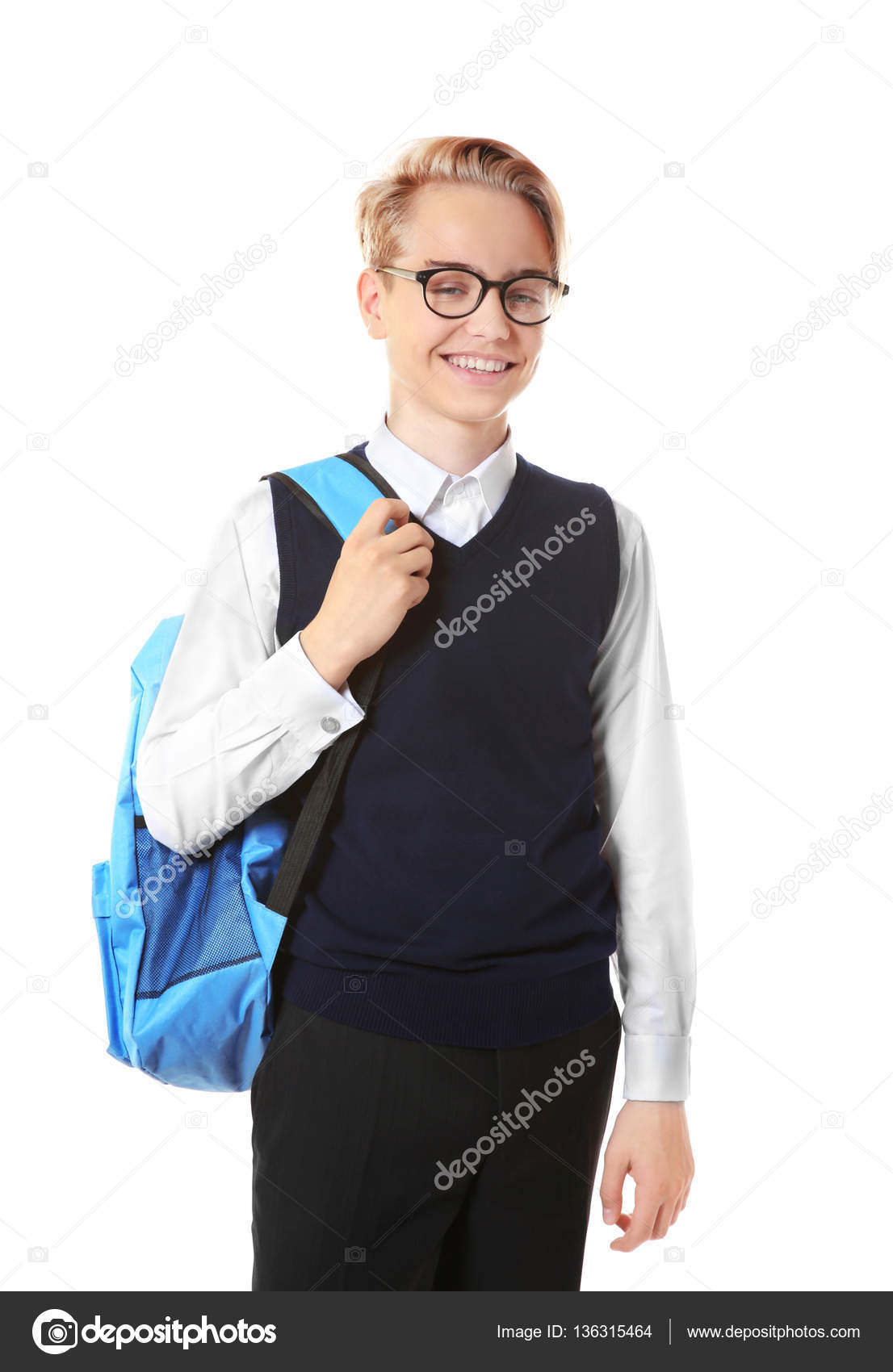 Teenage Boy Backpack White Background Stock Photo by ©belchonock 136315464