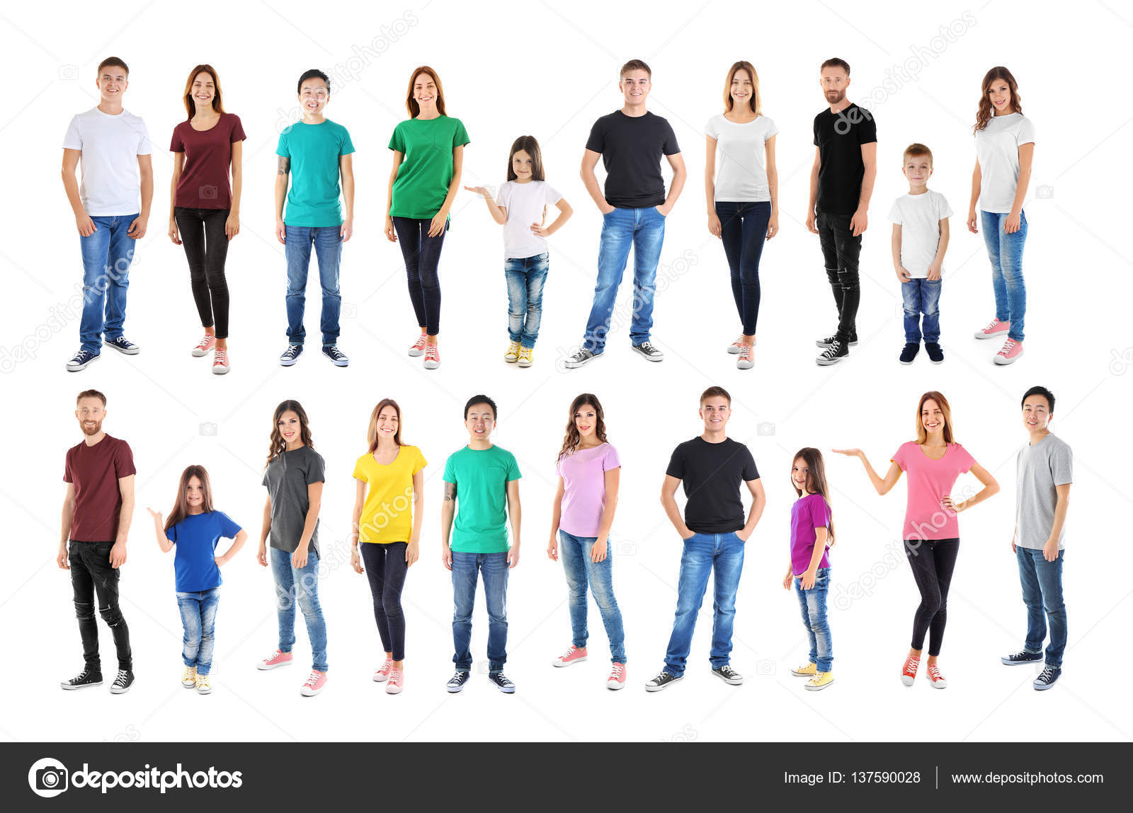 Young People Wearing Different Shirts White Background — Stock Photo ...