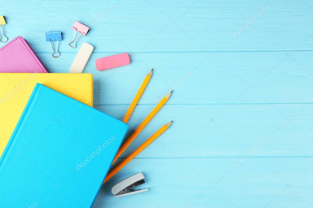 Colorful notebooks and office supplies — Stock Photo © belchonock ... Colorful notebooks and office supplies — Stock Photo © belchonock ...
