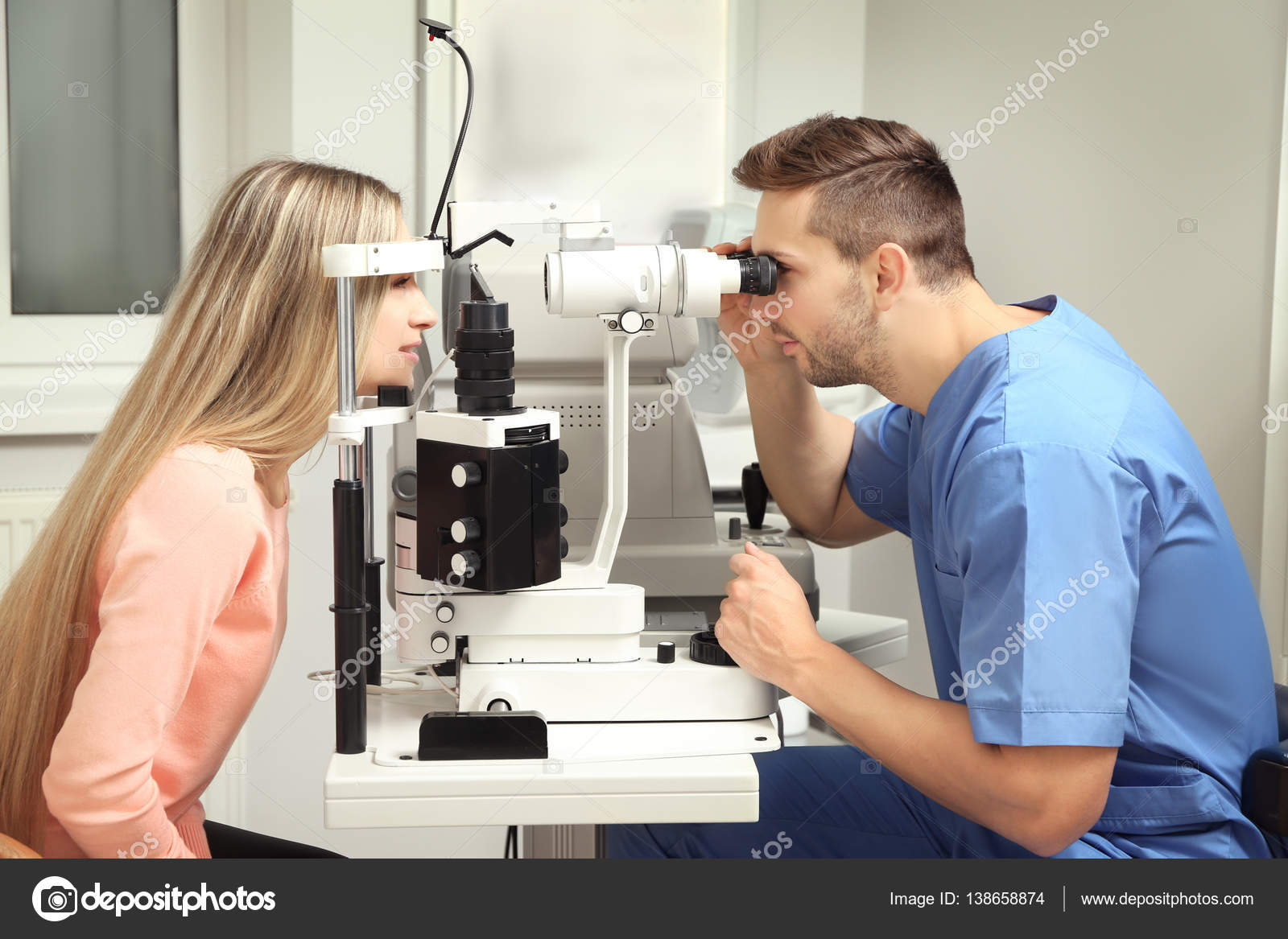 Ophthalmologist Measuring Intraocular Pressure Young Woman Clinic Stock ...