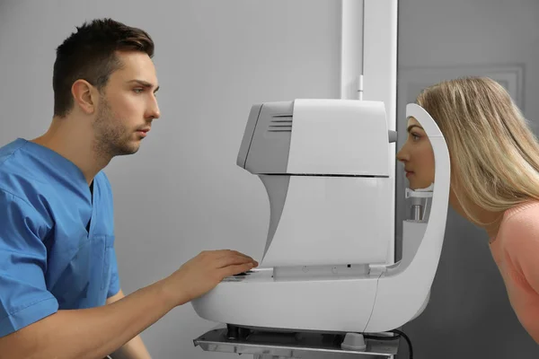 Ophthalmologist Measuring Intraocular Pressure Young Woman Clinic Stock ...