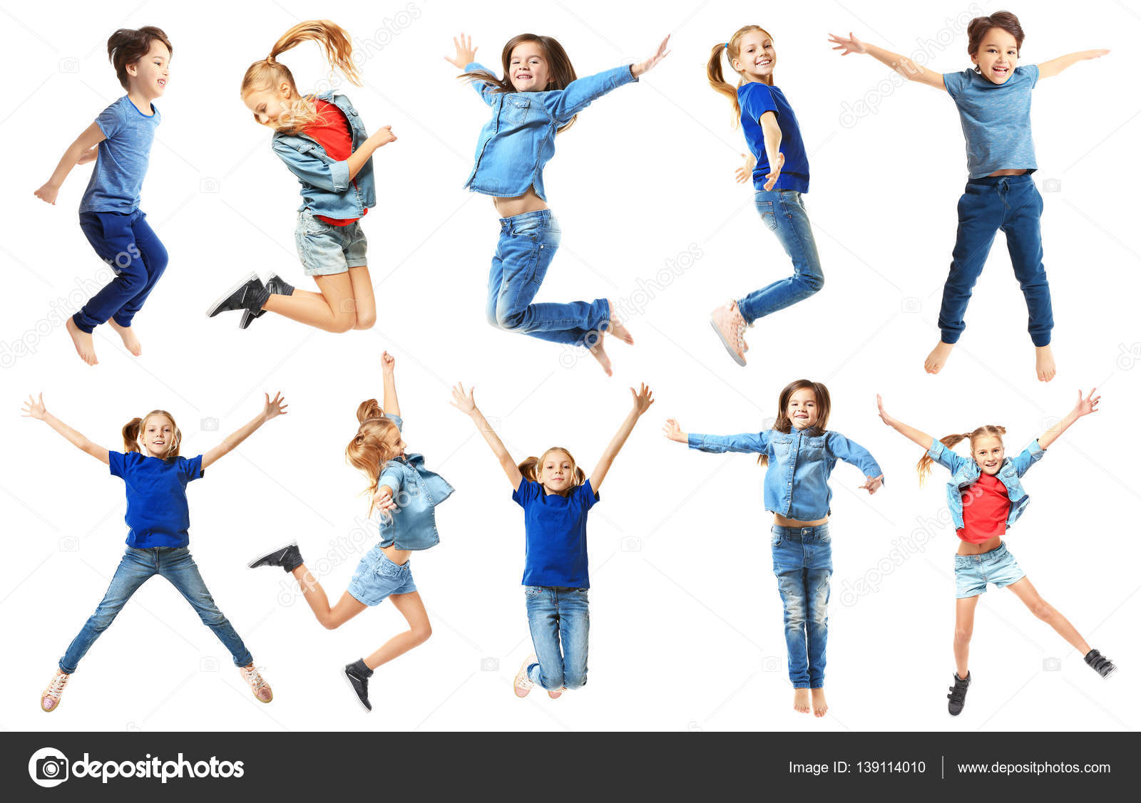 Cute Jumping Children White Background Stock Photo by ©belchonock 139114010
