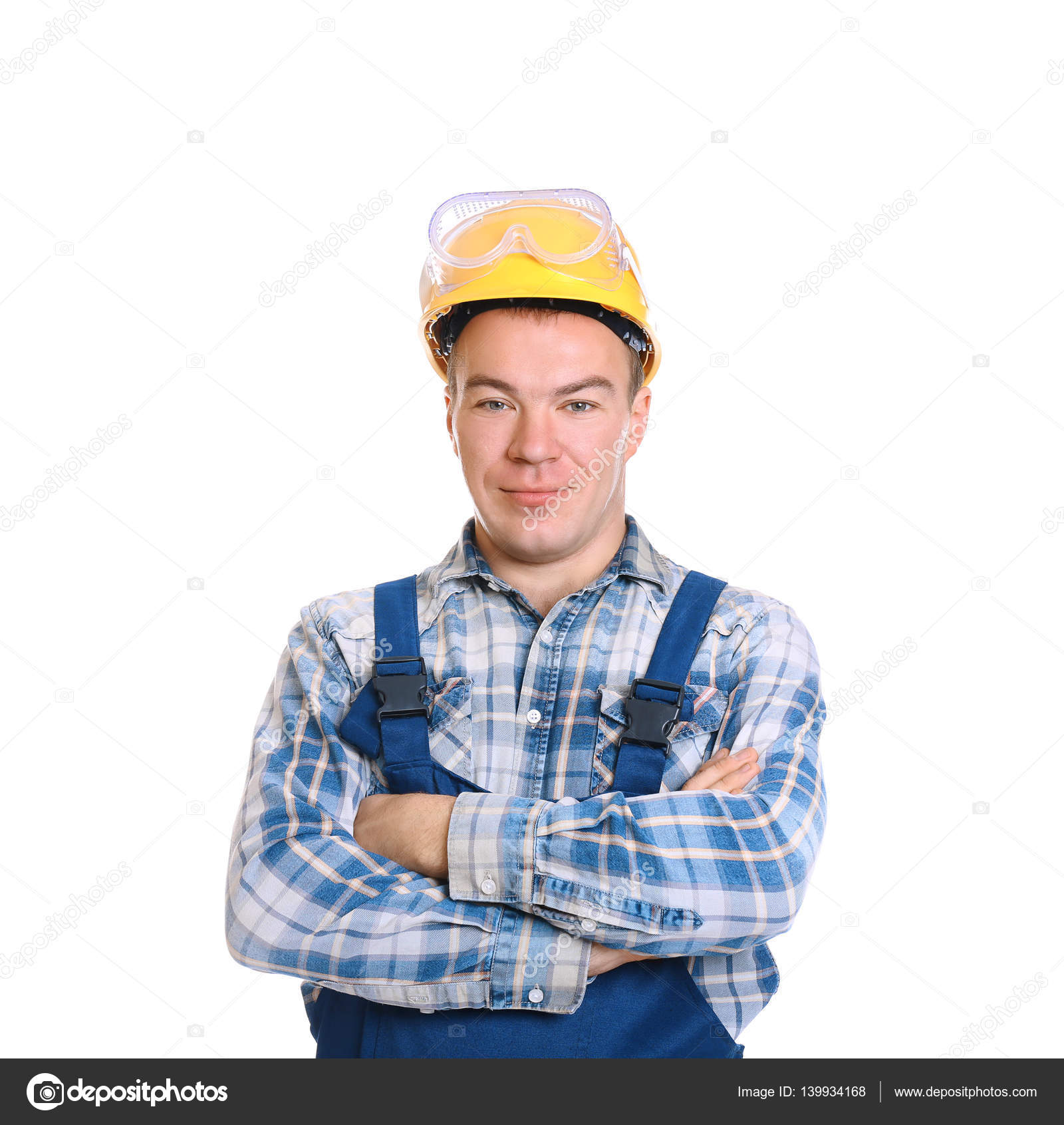 Portrait of workman in uniform on white background Stock Photo by ...