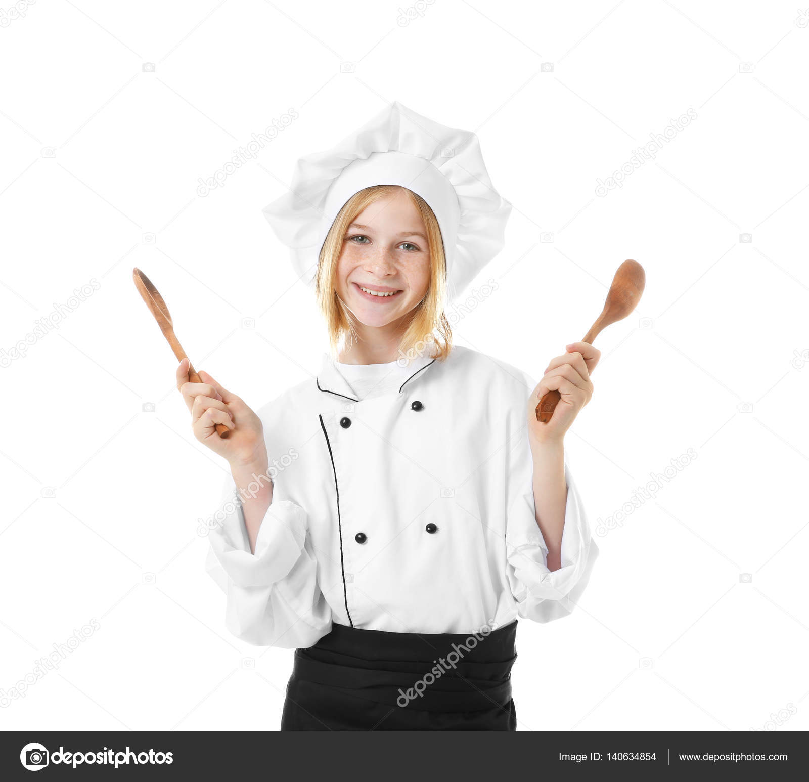 Cute girl in chef uniform — Stock Photo © belchonock #140634854
