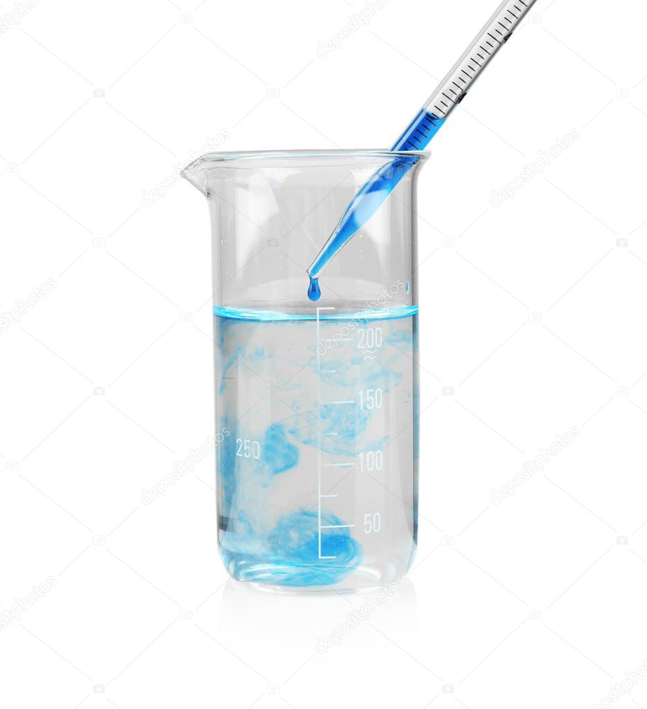 Beaker with color water and glass pipette — Stock Photo © belchonock ...