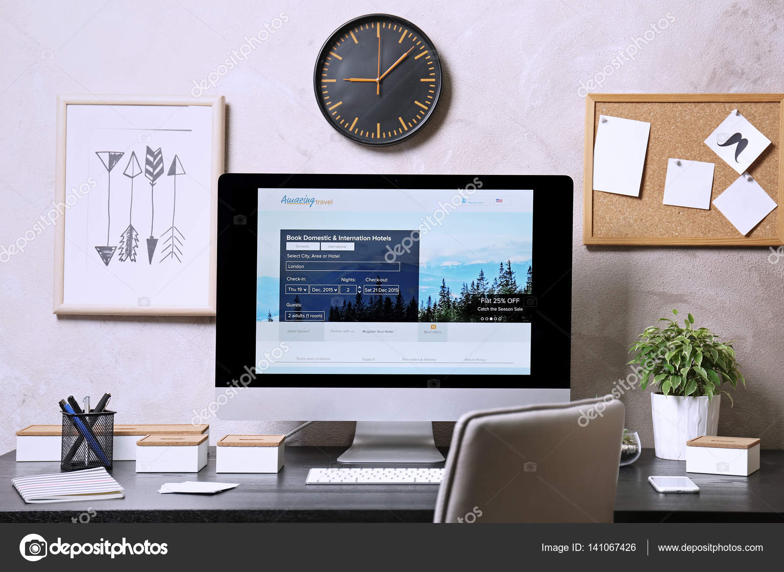 Workplace with computer on table — Stock Photo © belchonock #141067426