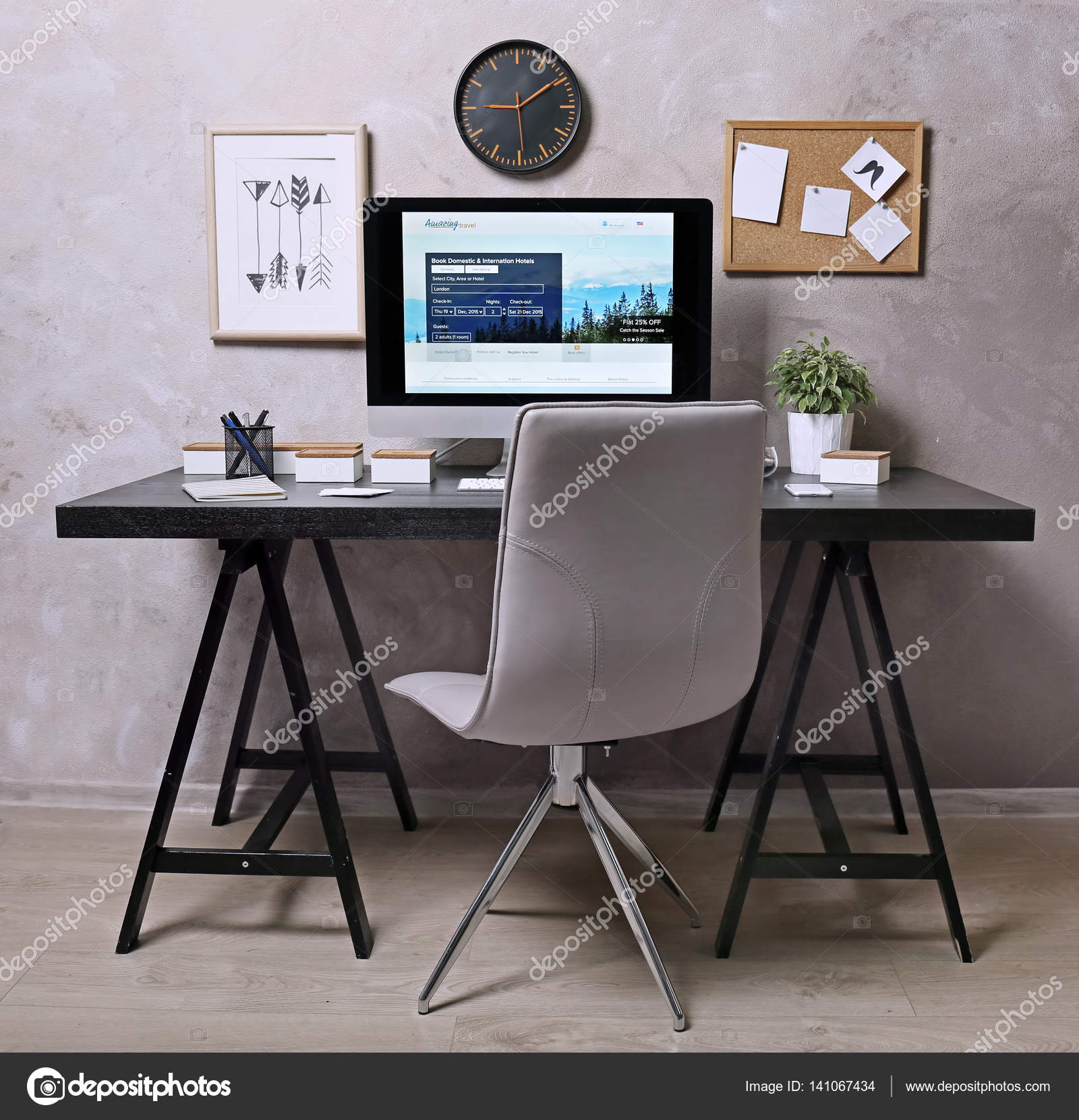 Workplace with computer on table — Stock Photo © belchonock #141067434