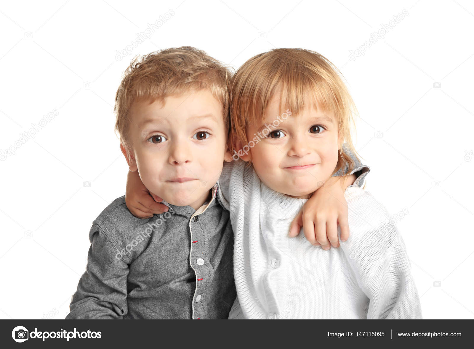 Cute little children on white background Stock Photo by ©belchonock ...