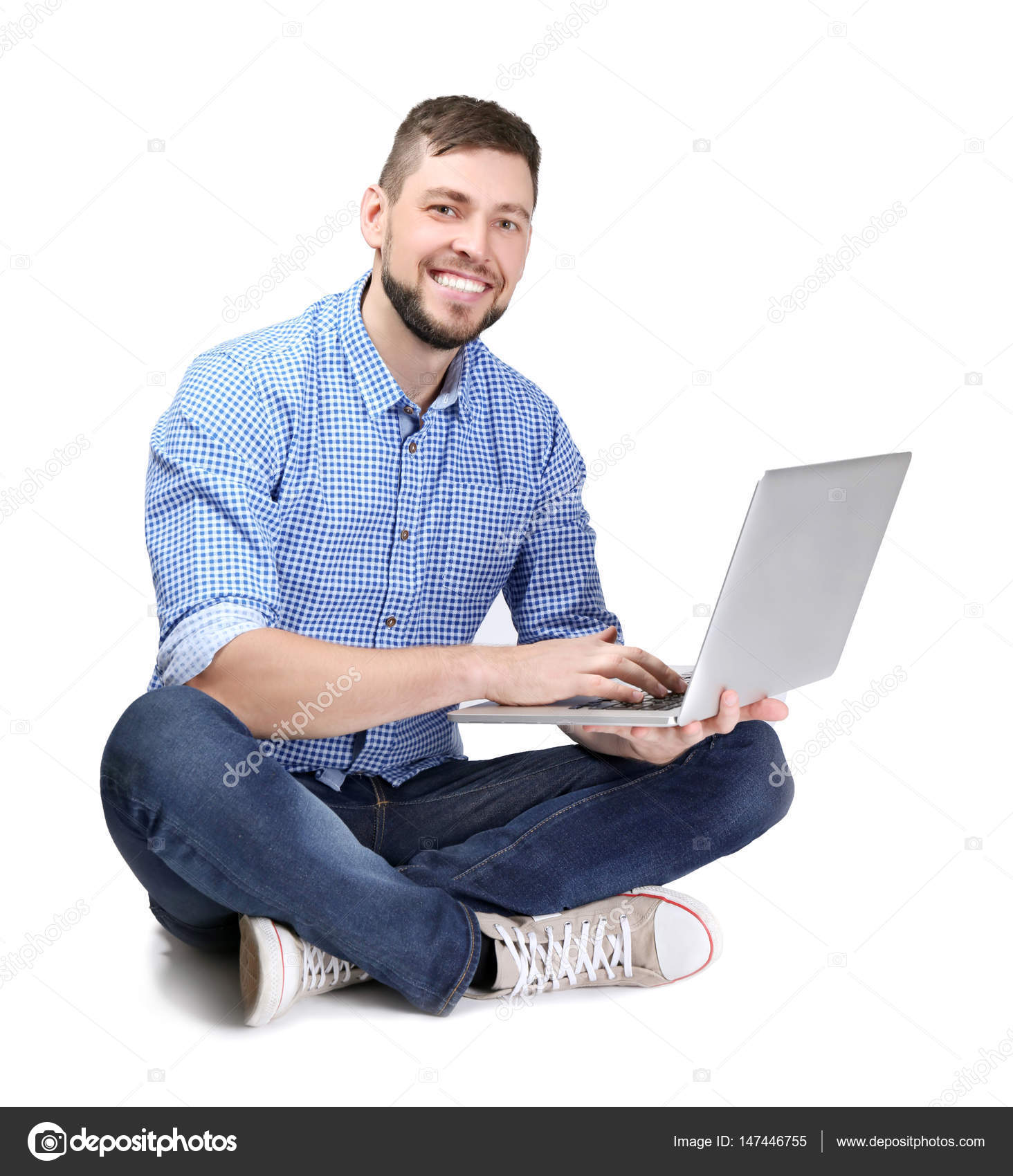 Handsome programmer with laptop on white background Stock Photo by ...
