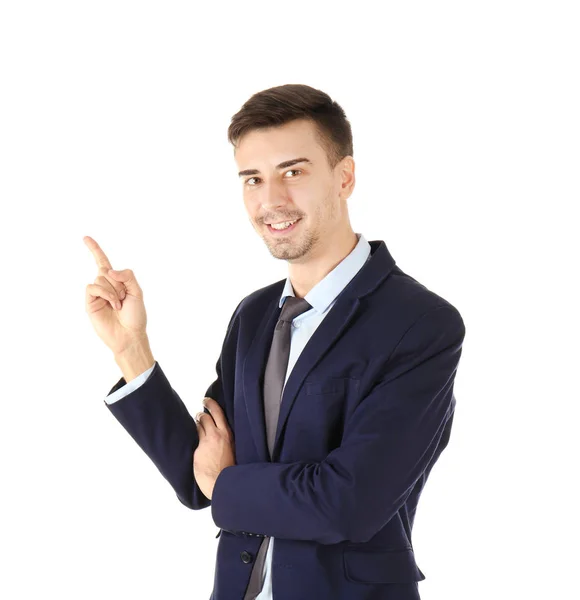 Young Handsome Business Man Pointing Finger Up Stock Photo by ...