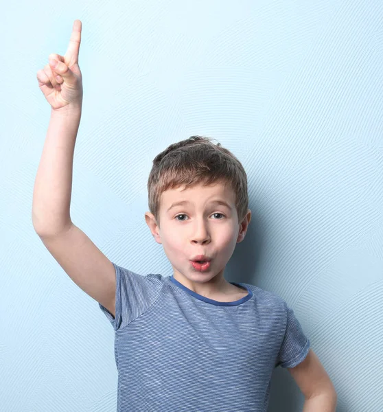 Portrait Little Boy Light Blue Background Stock Photo by ©belchonock ...