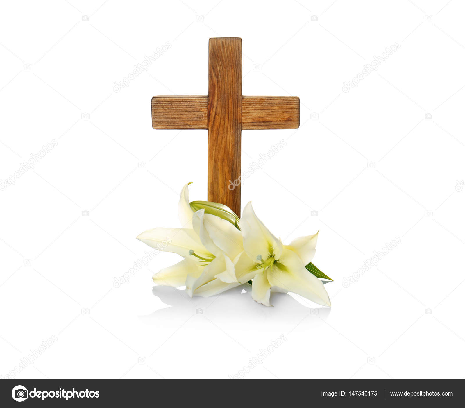 Wooden cross and lily — Stock Photo © belchonock #147546175