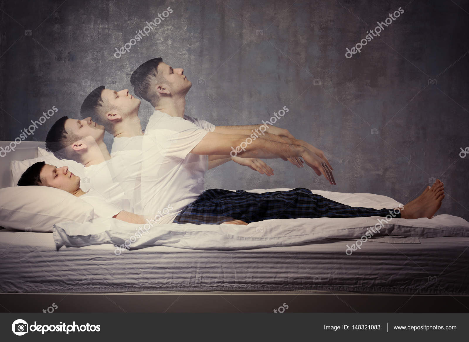 Young man suffering from sleepwalking — Stock Photo © belchonock #148321083
