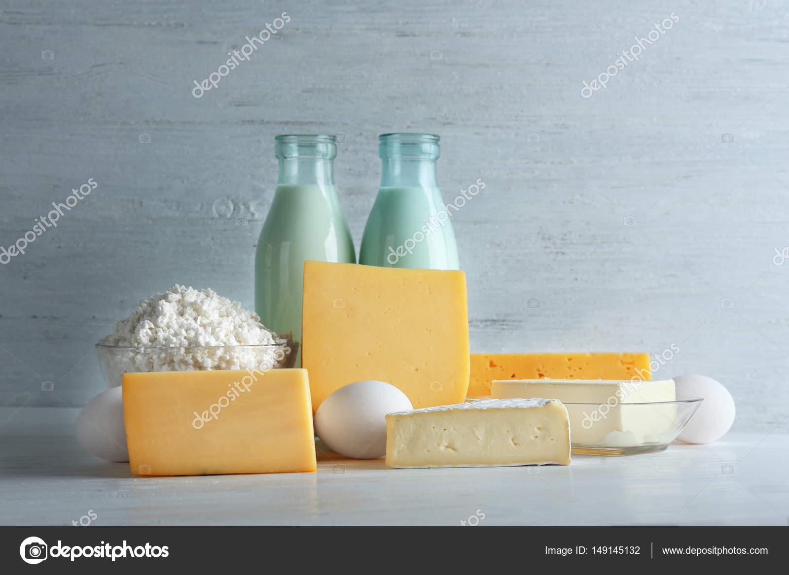 Set of fresh dairy products Stock Photo by ©belchonock 149145132