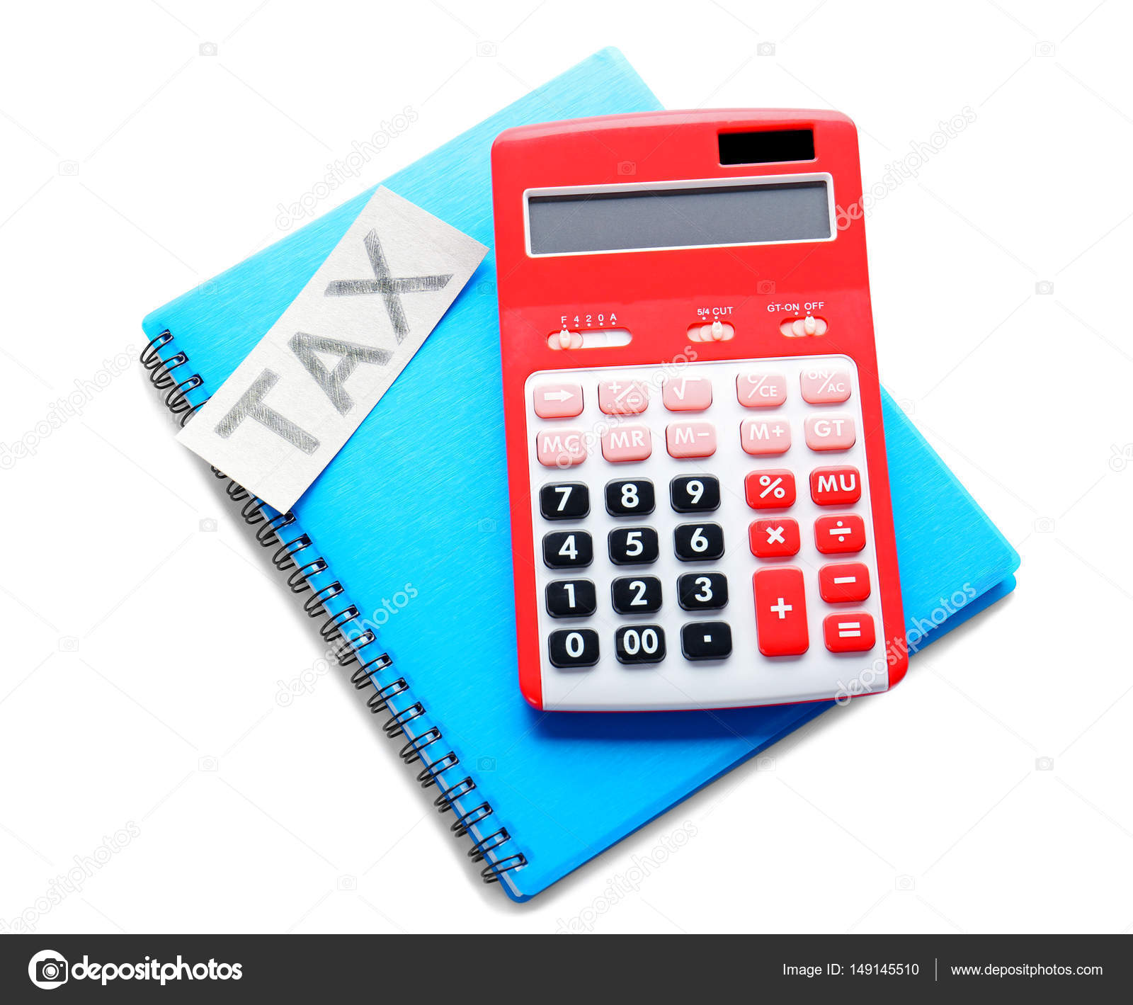 Calculator and blue notepad Stock Photo by ©belchonock 149145510