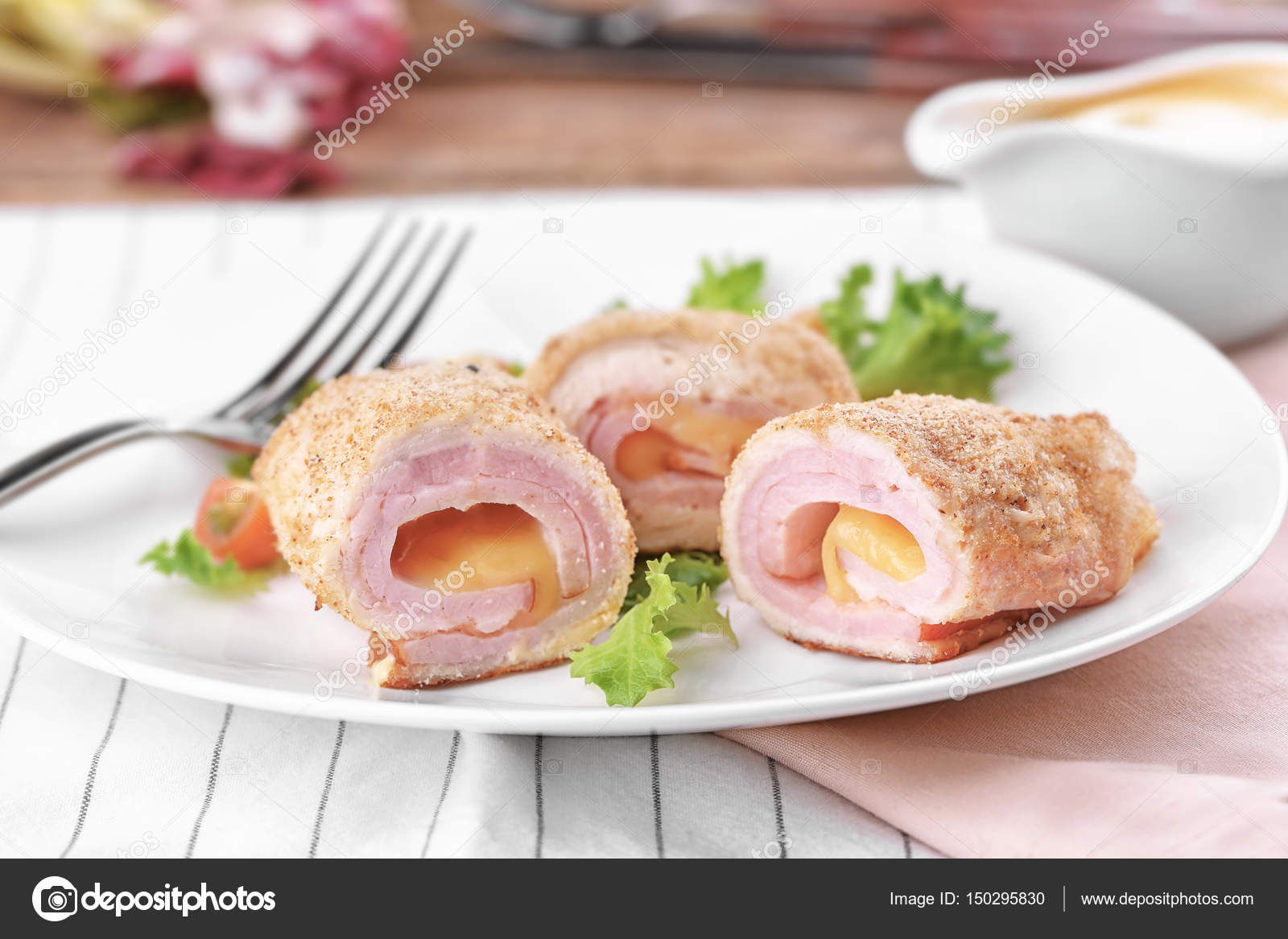 Tasty chicken sliced roll — Stock Photo © belchonock #150295830