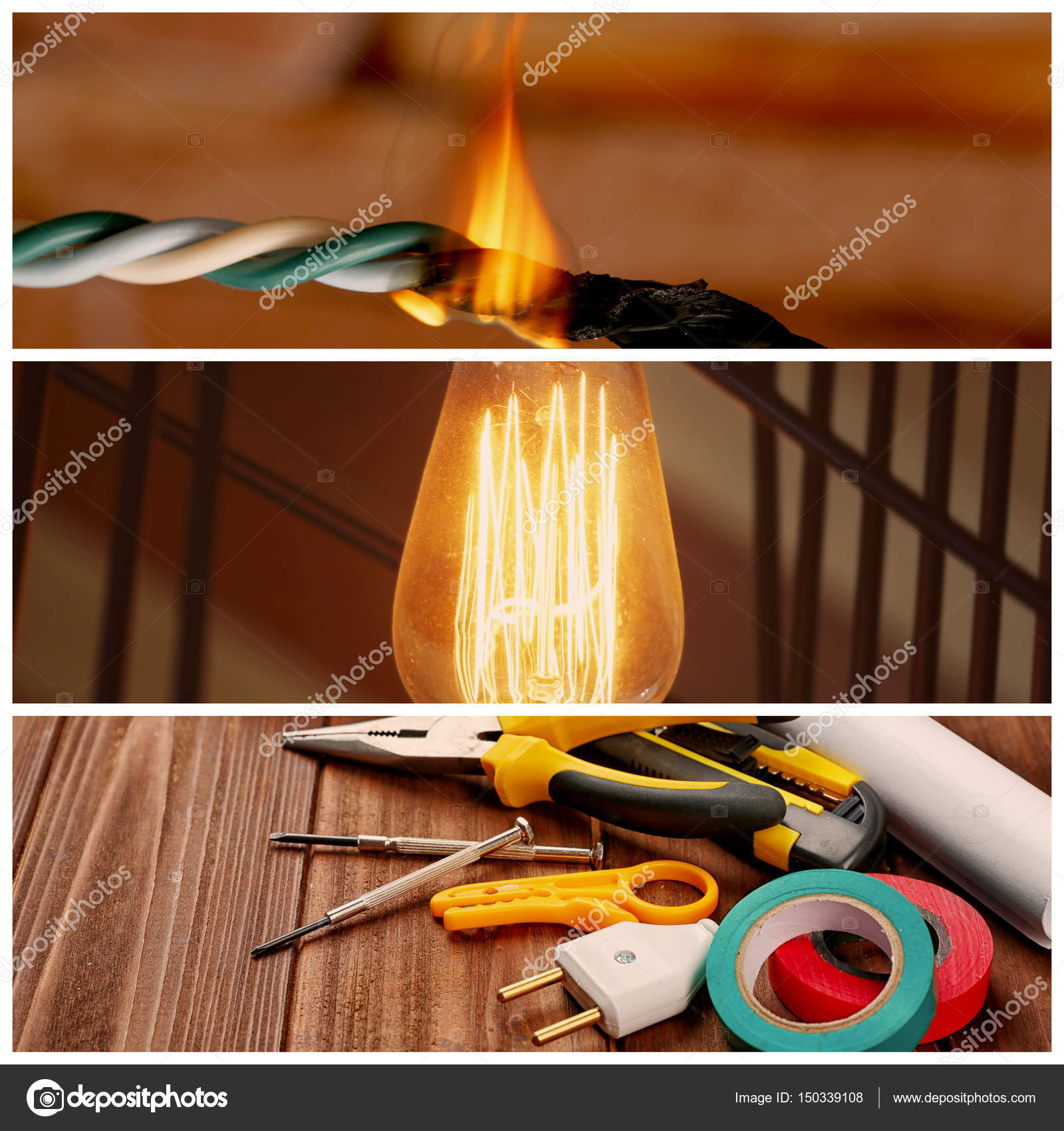 Collage Electric Installation Work Concept Stock Photo by ©belchonock ...