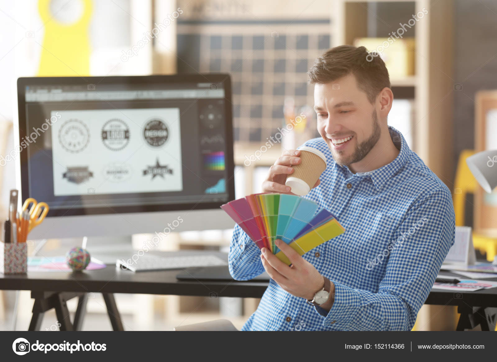 Young male designer working — Stock Photo © belchonock #152114366