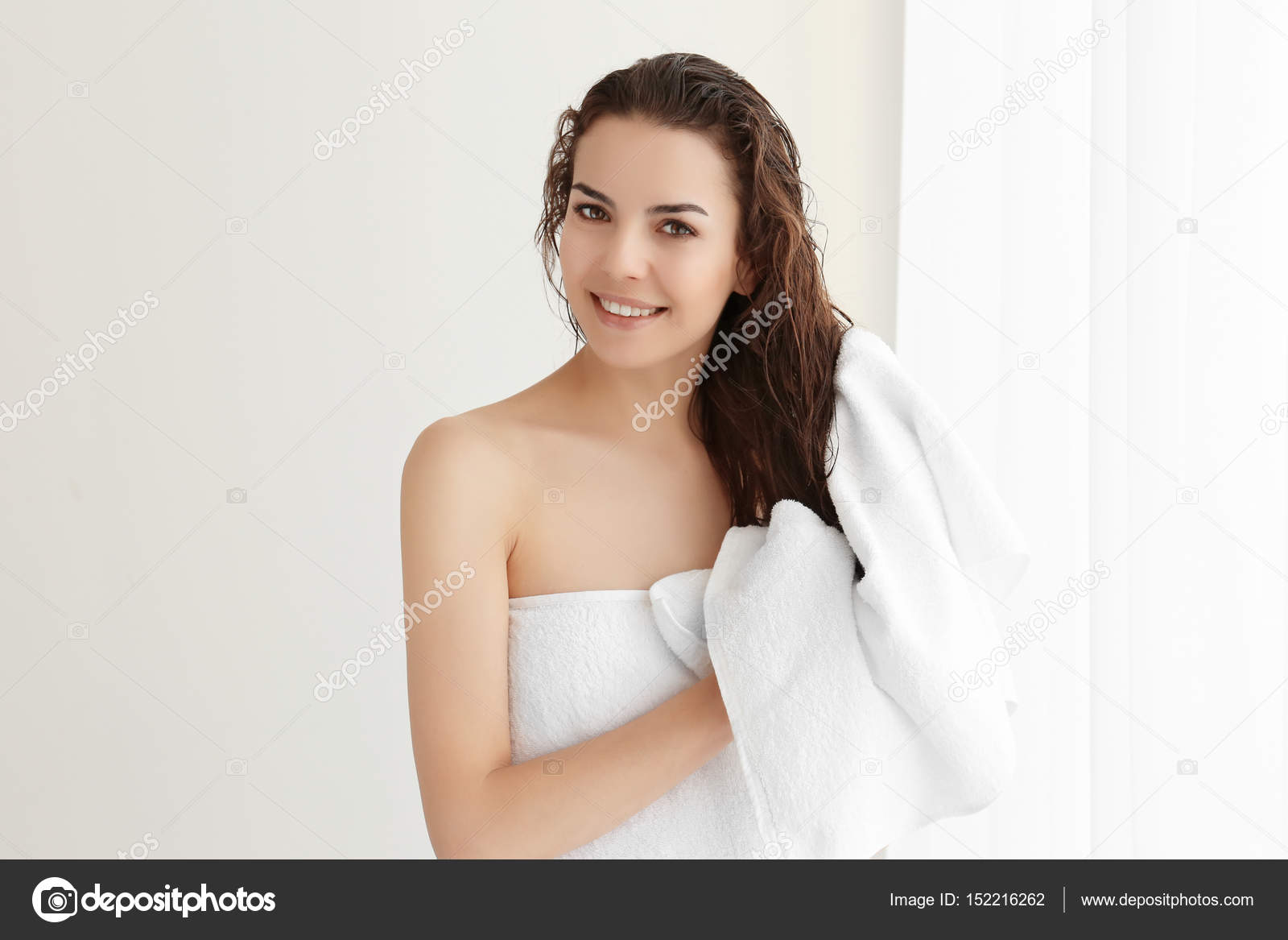 Young woman after shower — Stock Photo © belchonock #152216262 Young woman after shower — Stock Photo © belchonock #152216262