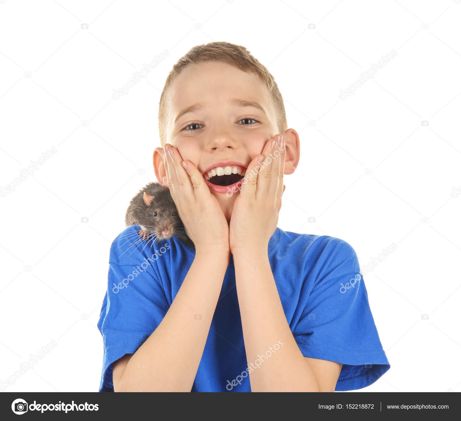 Cute boy with funny rat Stock Photo by ©belchonock 152218872