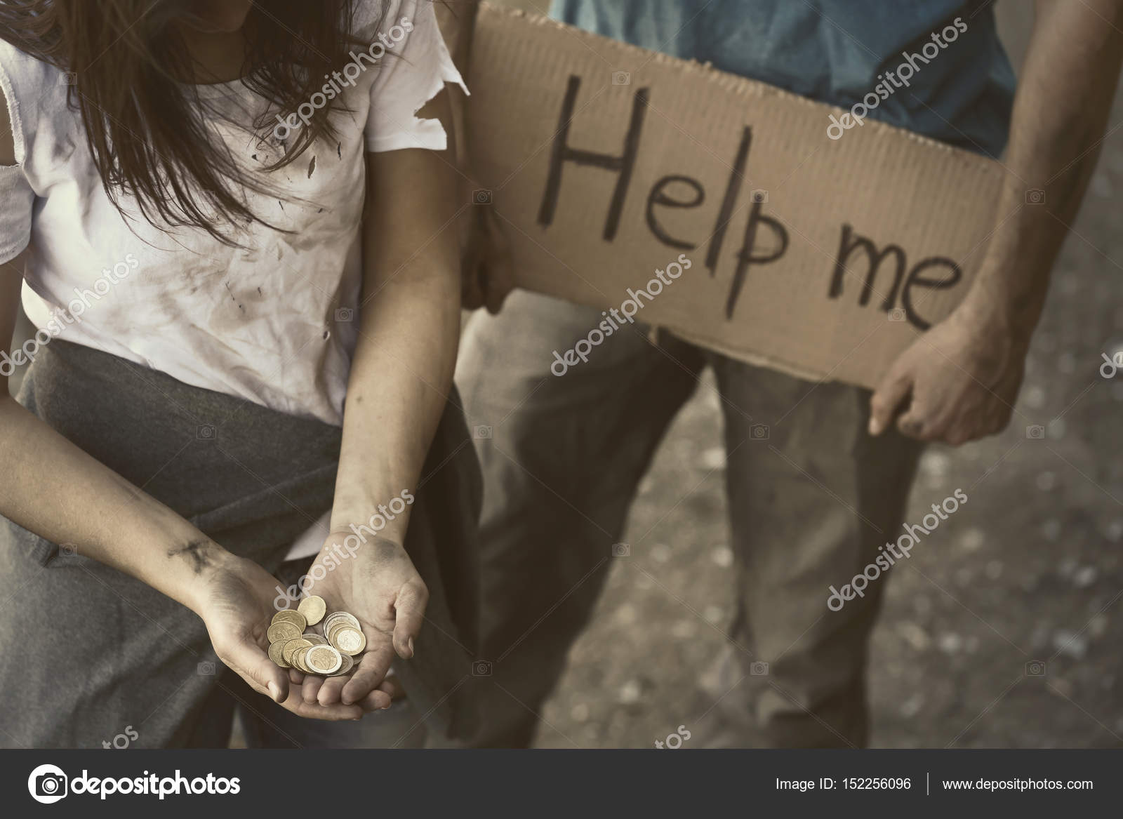 Poor people begging for help — Stock Photo © belchonock #152256096