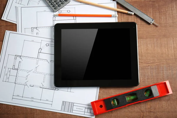 Tablet Blueprints White Background Stock Photo by ©belchonock 105085698