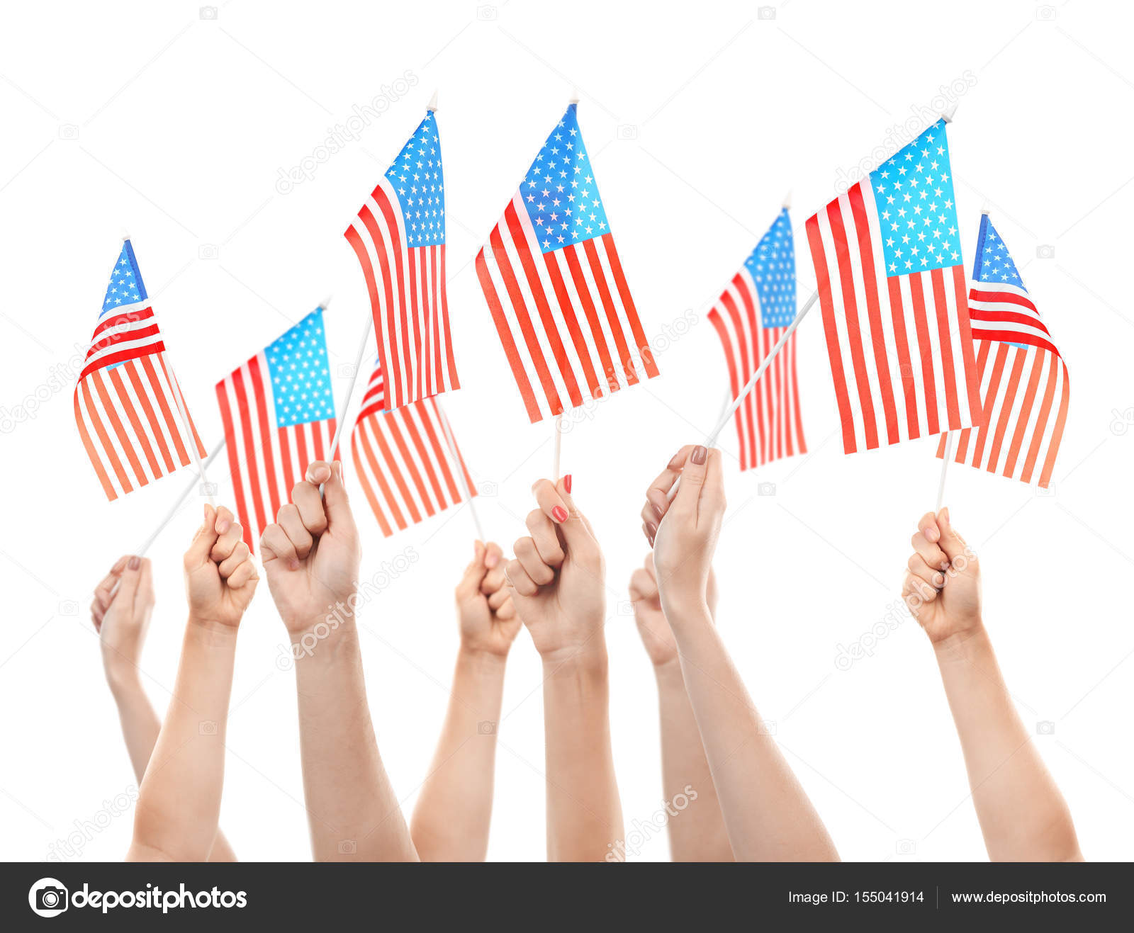 Hands waving American flags Stock Photo by ©belchonock 155041914