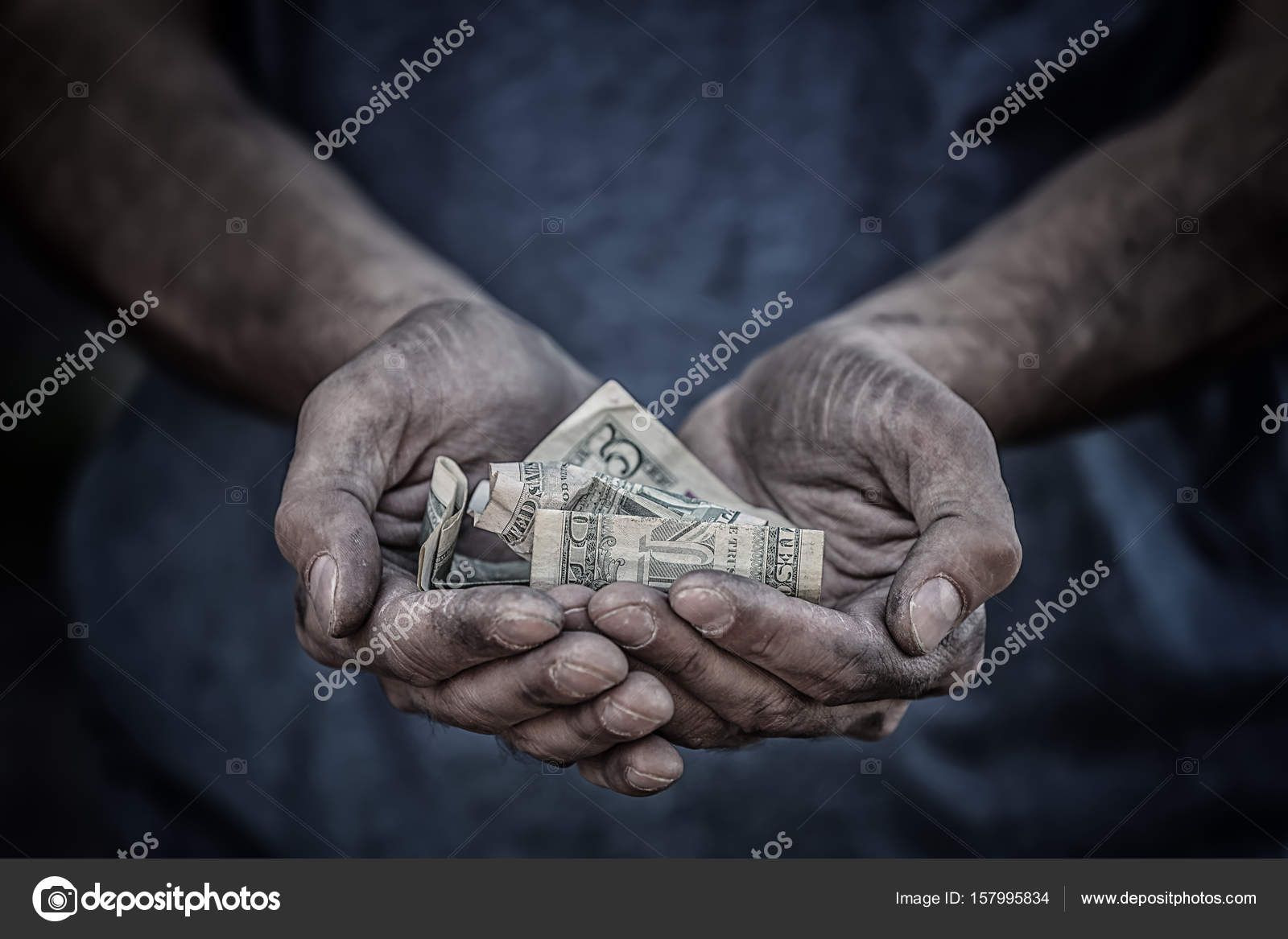 Poor Man Begging Poor Homeless Man Begging Near Brick Wall Stock Image