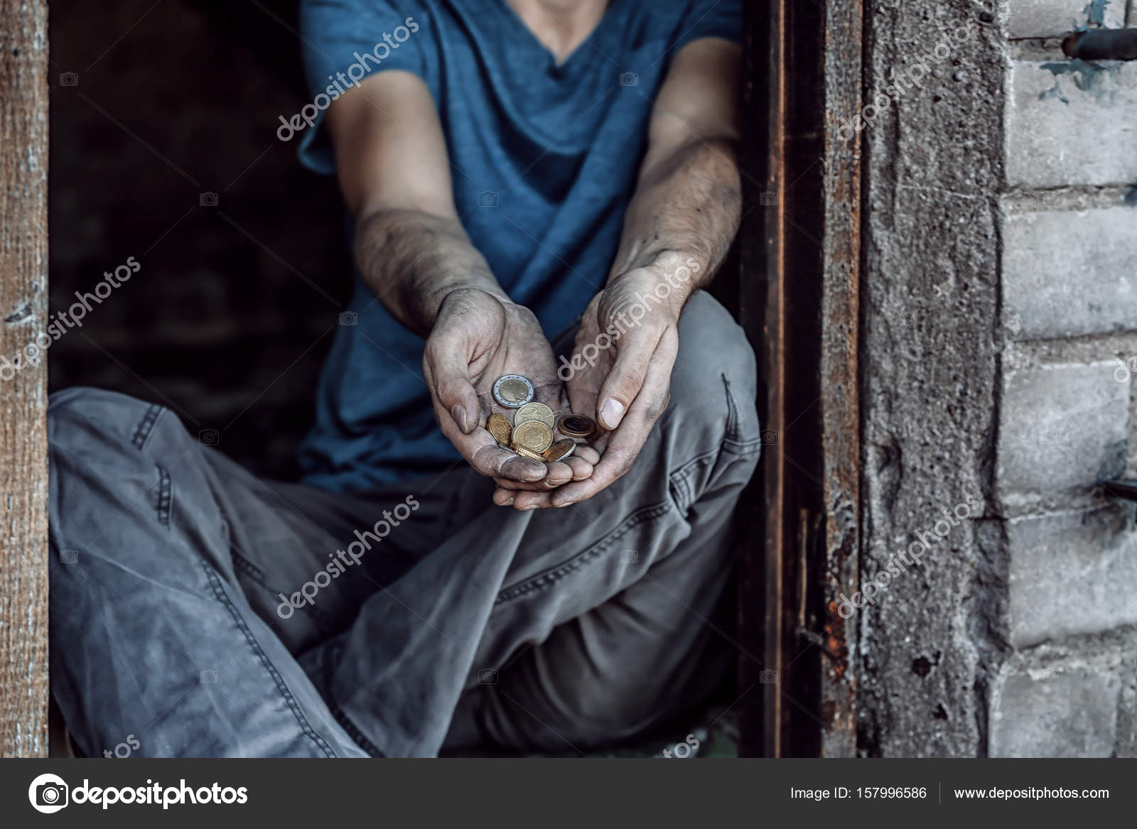 Poor man begging for money Stock Photo by ©belchonock 157996586