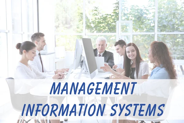 Concept of management information systems. People on business meeting ...