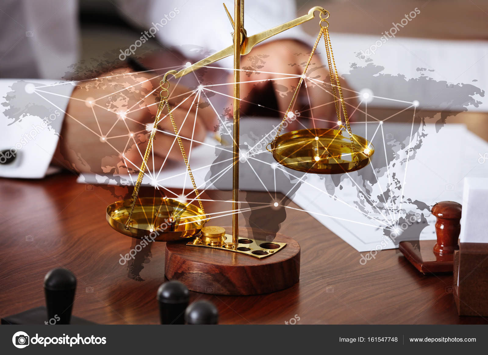 World map and scales of justice Stock Photo by ©belchonock 161547748