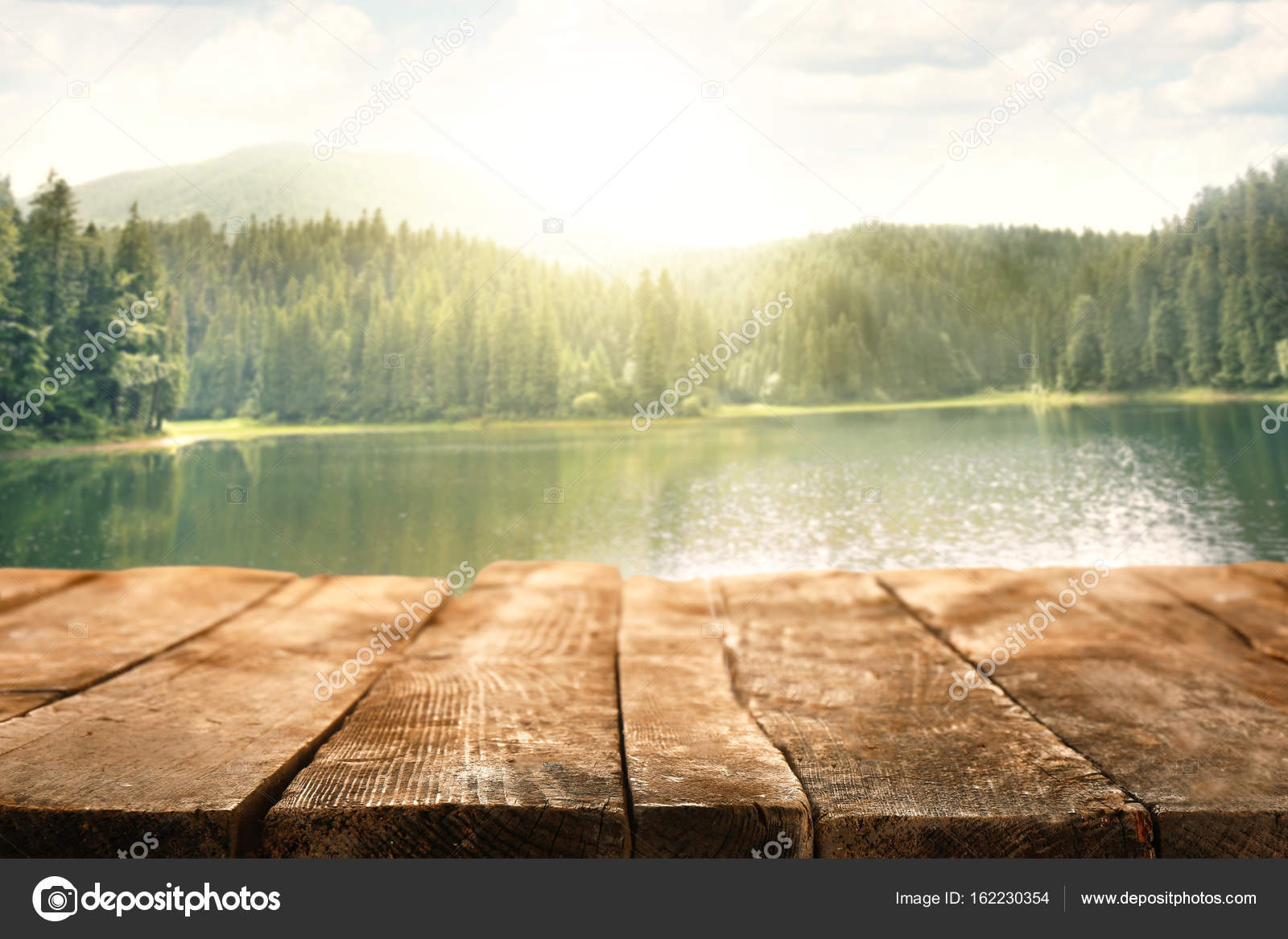 Empty wooden table and beautiful landscape on background Stock Photo by ...