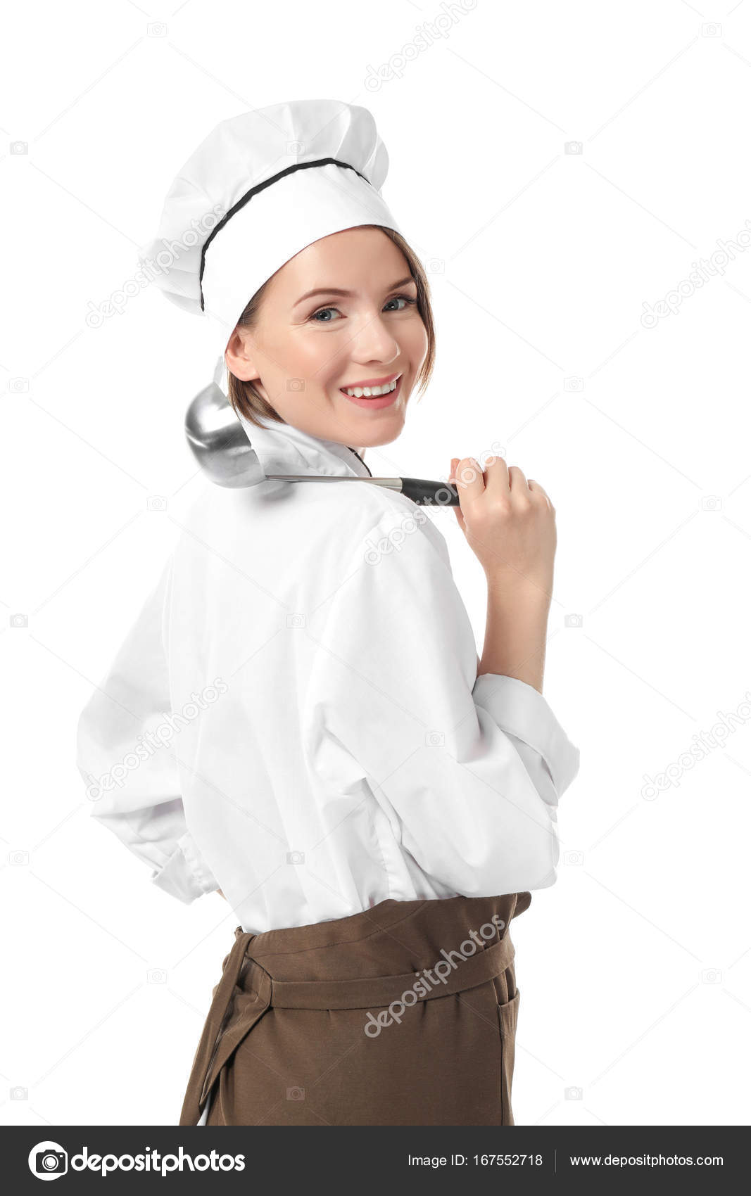 Female chef on white background Stock Photo by ©belchonock 167552718