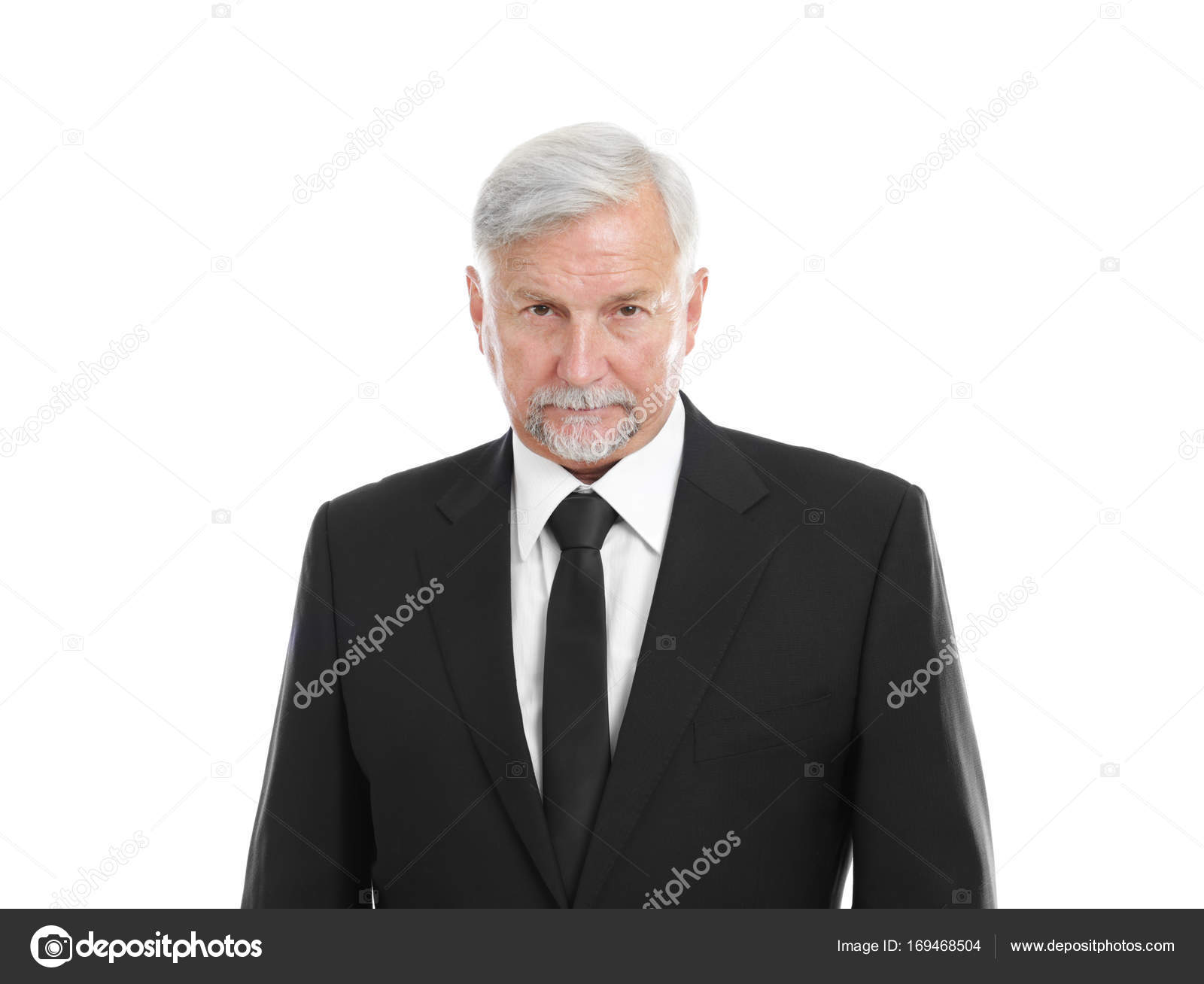 Elderly man in black suit on white background Stock Photo by ...