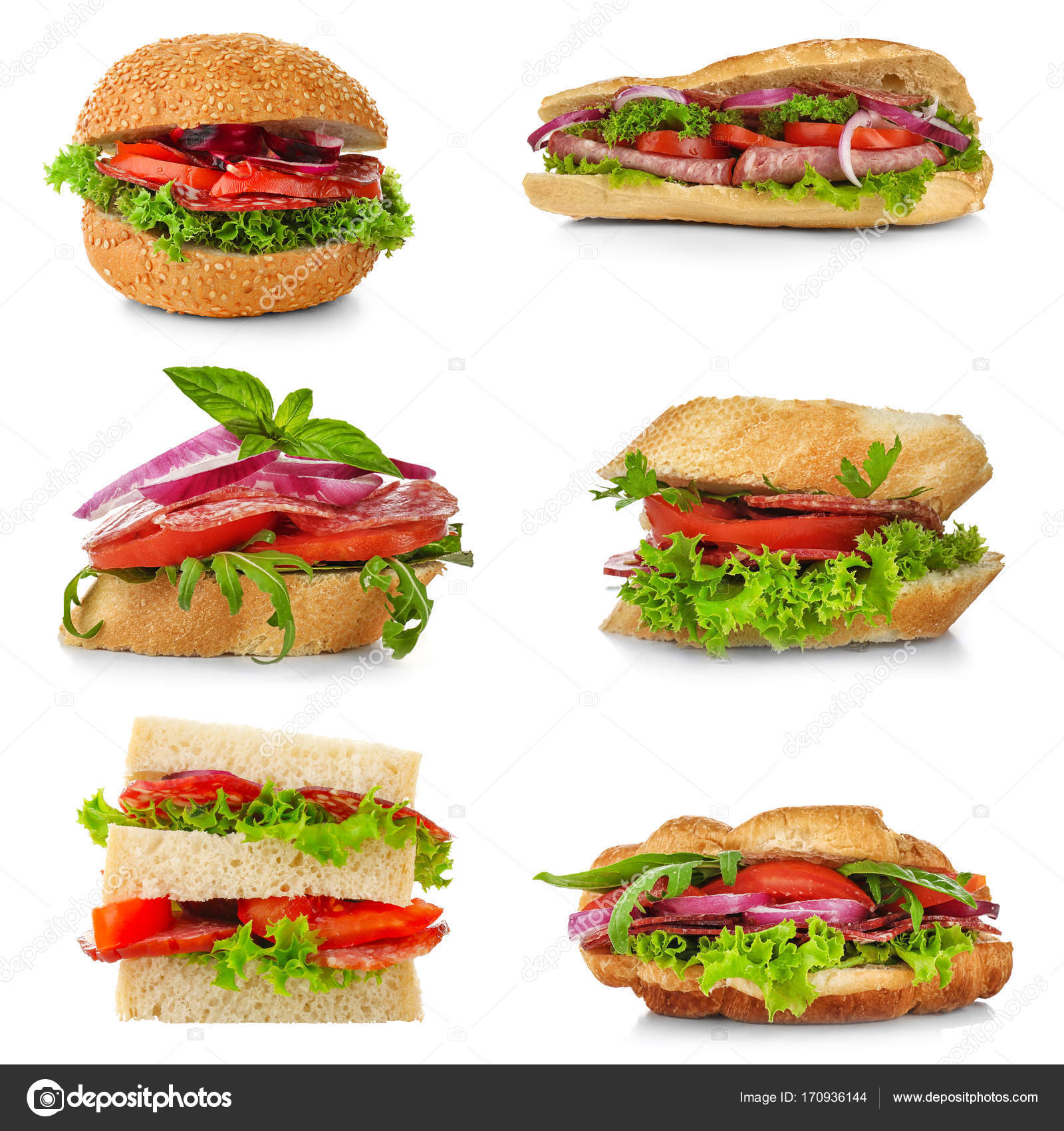 Set of different sandwiches with sausage slices Stock Photo by ...