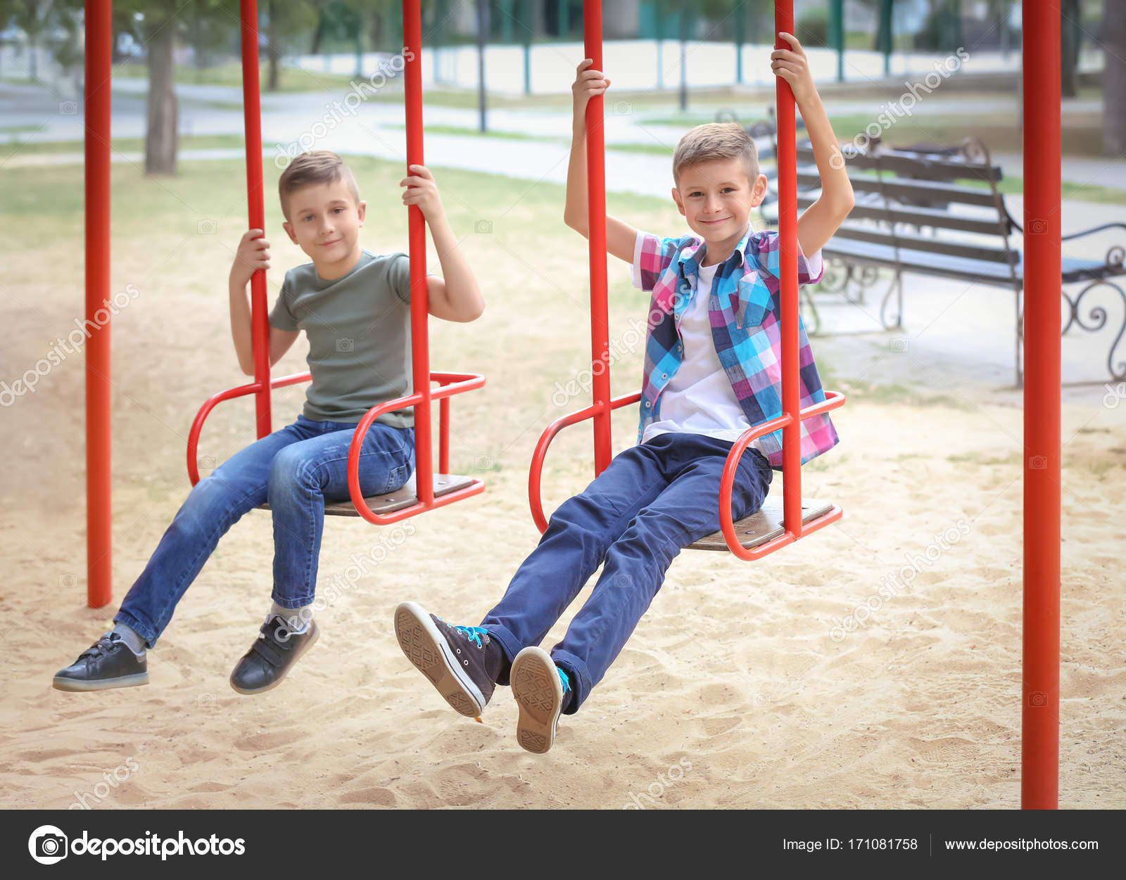 Cute boys on playground — Stock Photo © belchonock #171081758