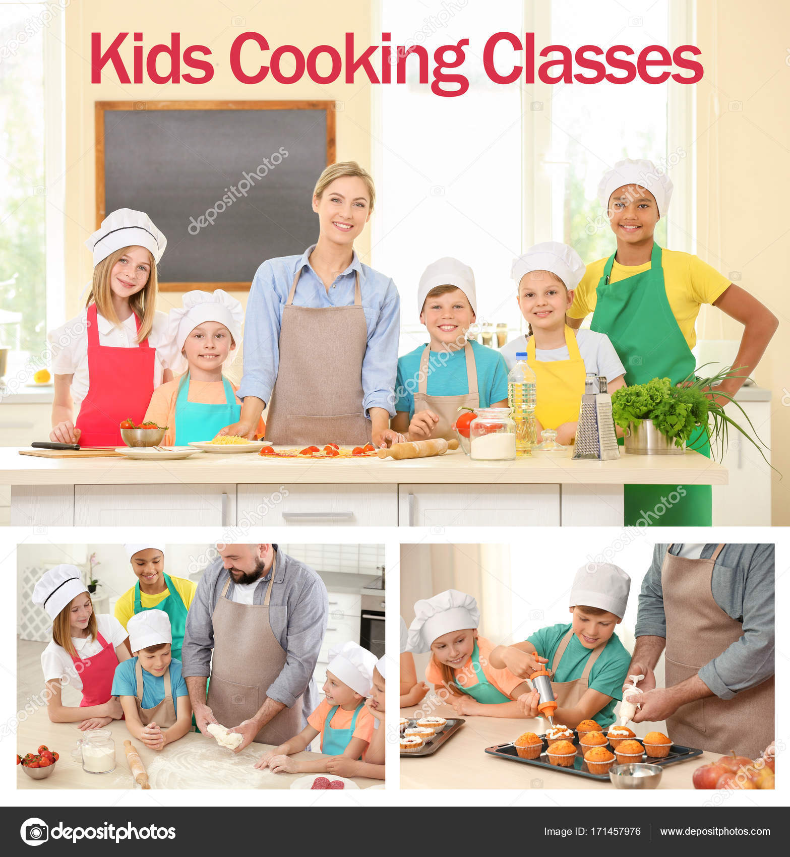 Collage for kids cooking classes concept — Stock Photo © belchonock ...
