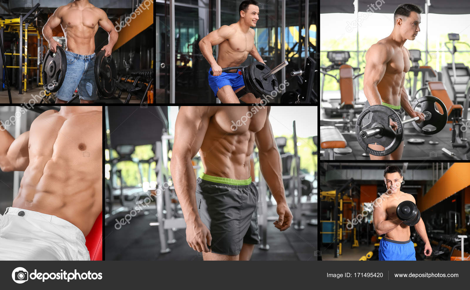 Collage with bodybuilder training n gym — Stock Photo © belchonock ...