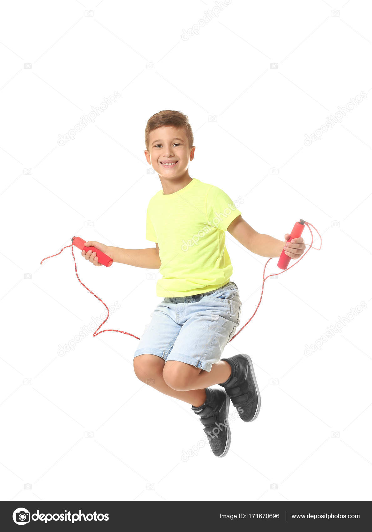 Adorable boy skipping rope, isolated on white Stock Photo by ... Adorable boy skipping rope, isolated on white Stock Photo by ...