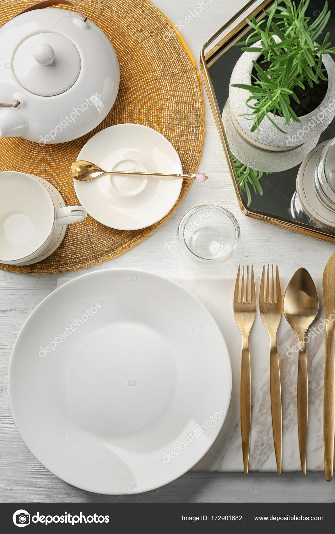 Top view of table setting for dinner Stock Photo by ©belchonock 172901682