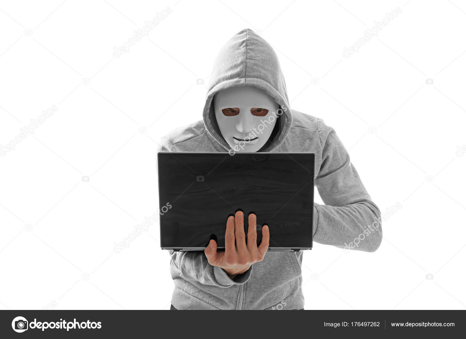 Professional hacker with laptop on white background Stock Photo by ...