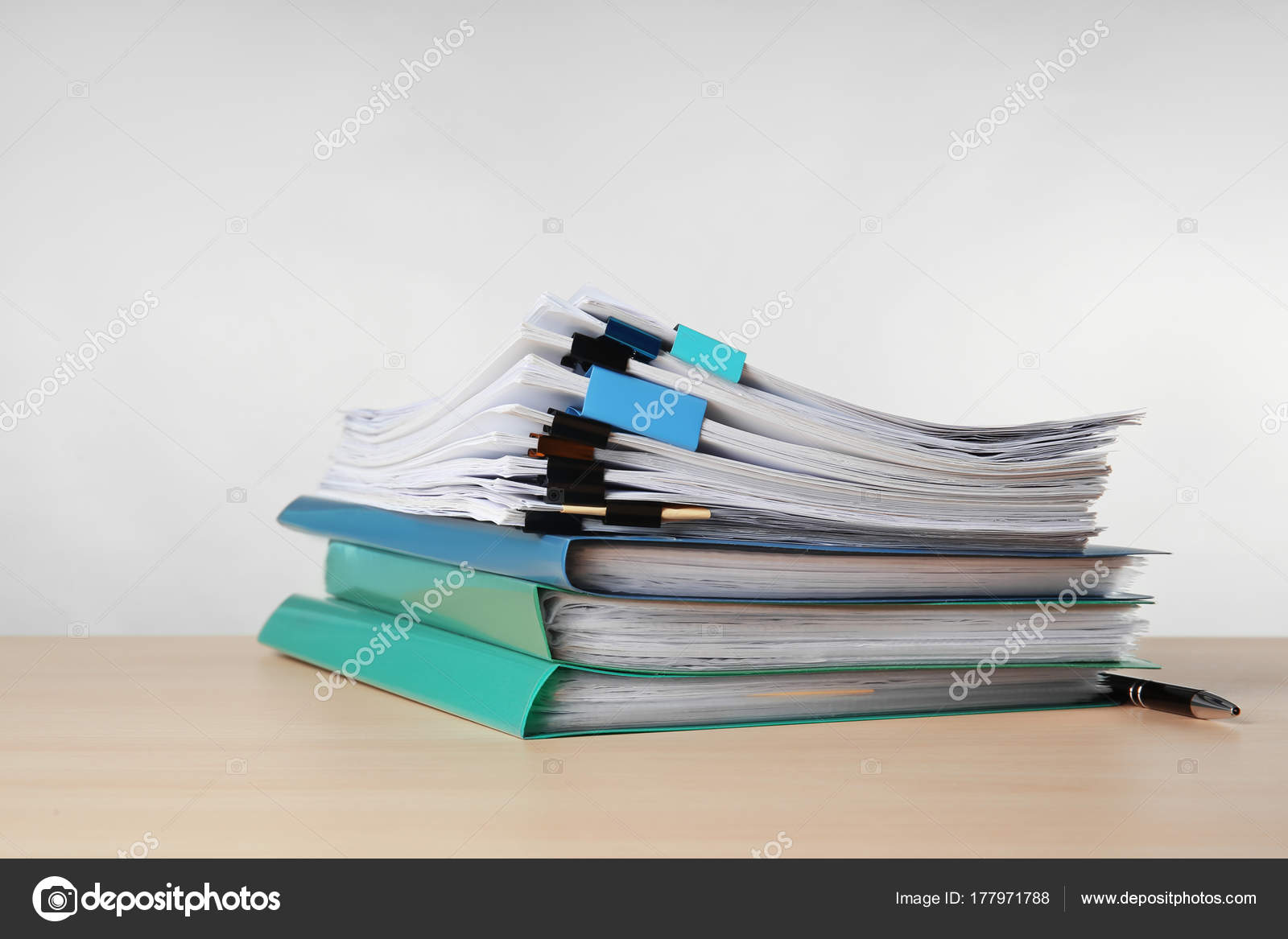 Stack Documents Table Light Background Stock Photo by ©belchonock 177971788